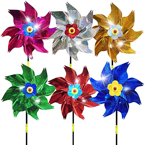 Sparkly Colorful Pinwheels Pin Wheel Holographic Spinners Whirl Reflective Pinwheel Scare Birds Away for Garden Party Lawn Kids Decor (6)