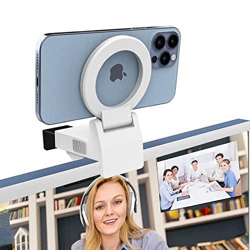 Capstone Continuity Camera Mount for Desktop Monitors with a Flat Back | 30 Degree Tilt for Desk View | Connects via MagSafe | for iPhone 12, 13 & 14 | for iOS 16 + Mac OS Ventura or Later