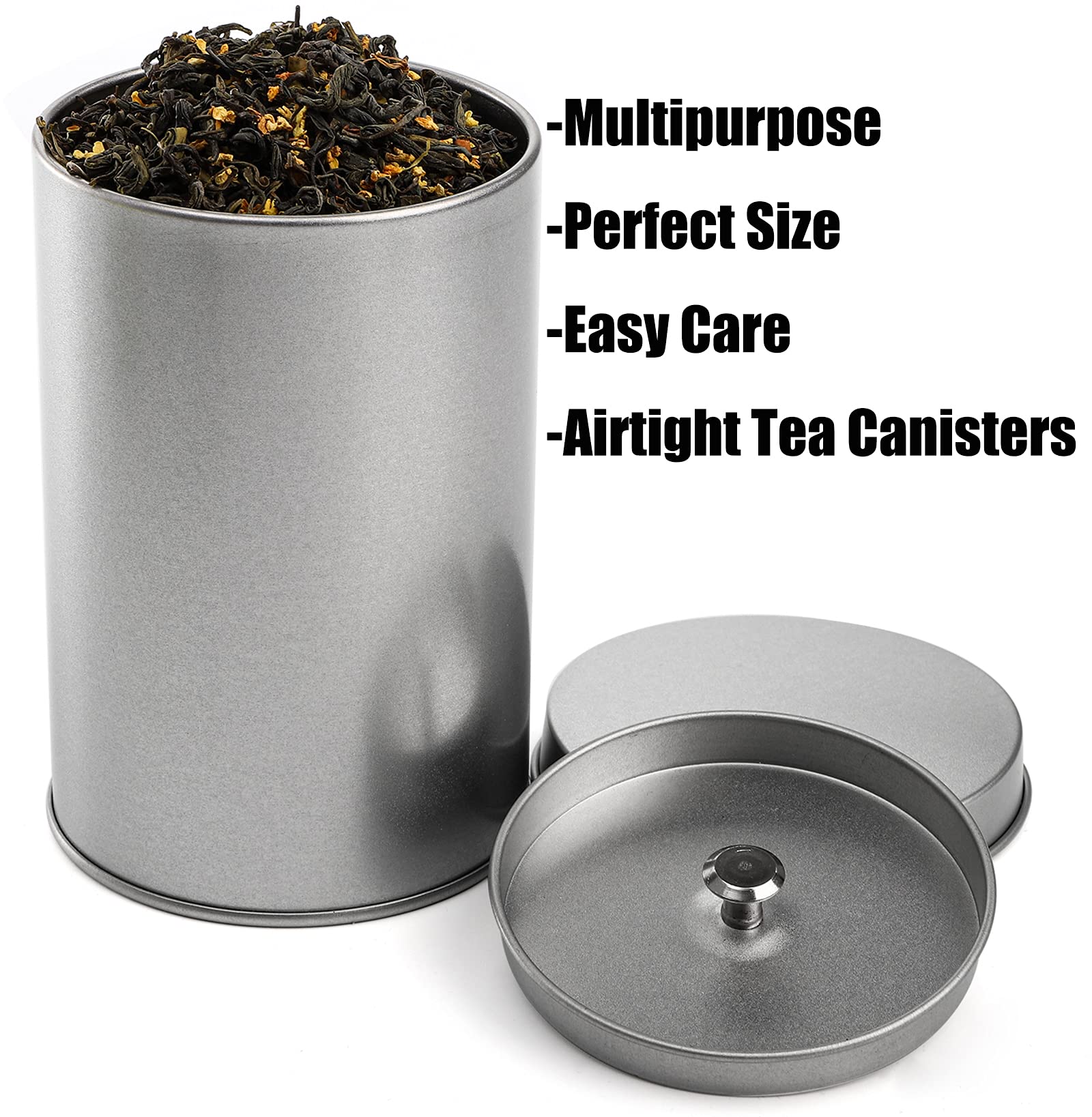Yesland 6 Pack Tea Tin Canister with Airtight Double Lids, 12 Oz Tin Can Box and Small Round Kitchen Canisters for Loose Tea, Coffee, Candy, Herbs and Spices(Silver)