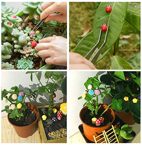 Tophappy 100pcs Miniature Fairy Garden Ornaments Kit Set, Ladybugs,Mushrooms, Flowers with Tools for DIY Fairy Garden Décor