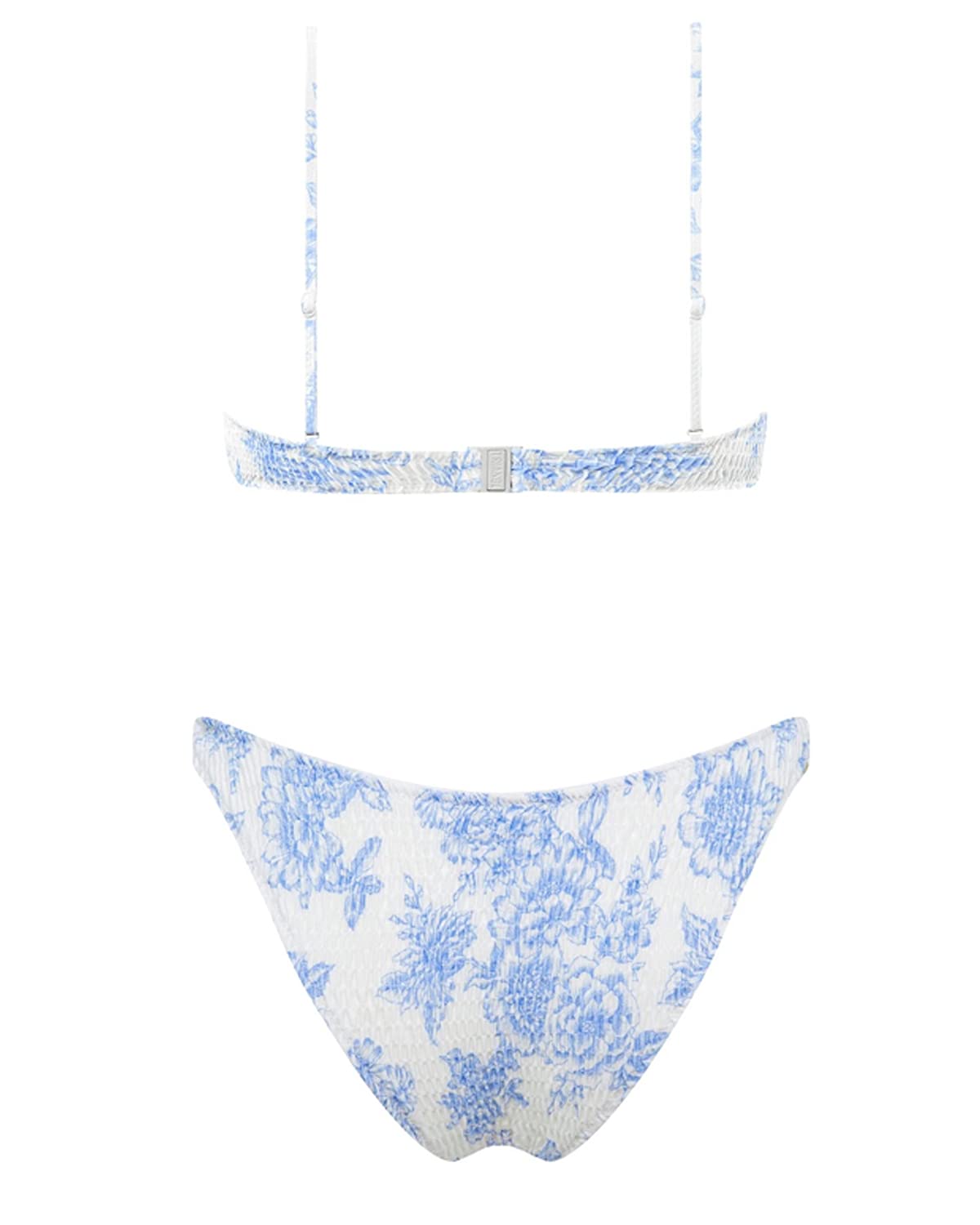 VOLAFA Women's Triangle Bikini Set Smocked Textured Scoop Frilled Print Ruched Elastic Swimsuit Two Piece Bathing Suit (Light Blue, Medium)