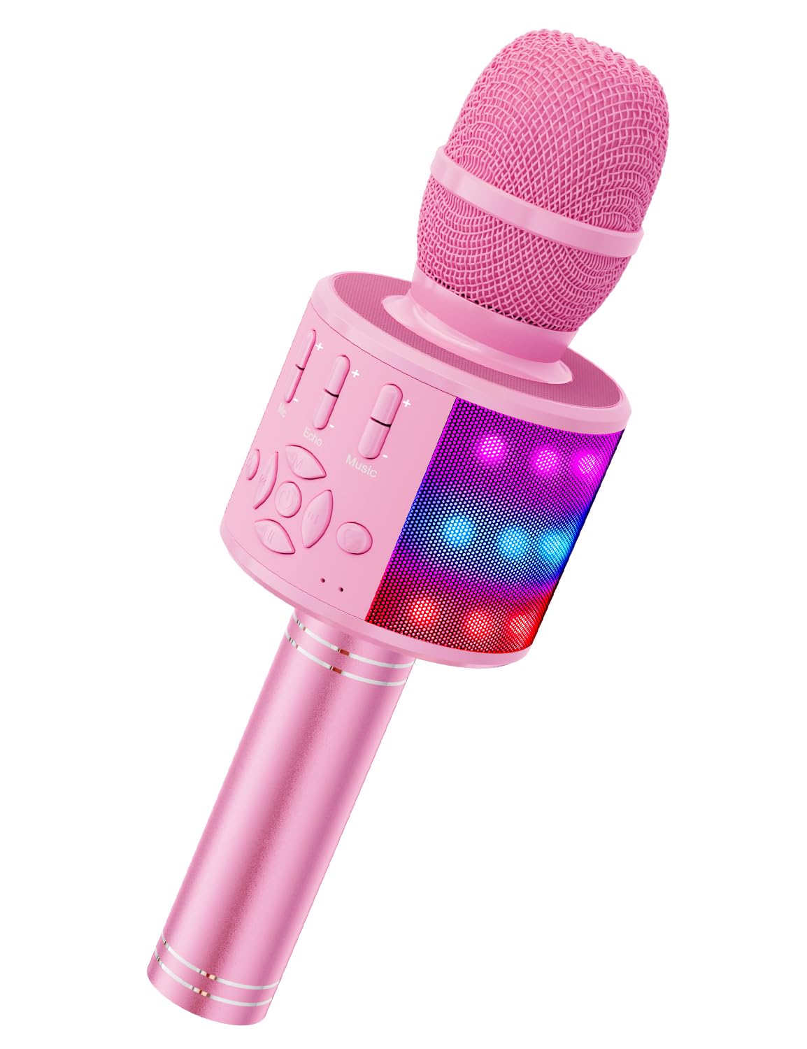 Ankuka Karaoke Microphone for Kids, Portable 4 in 1 Bluetooth Karaoke Microphone with LED Lights, Christmas Home, Birthday Party Toys Gifts for Girls, Boys and Adults(Pinkcolor)