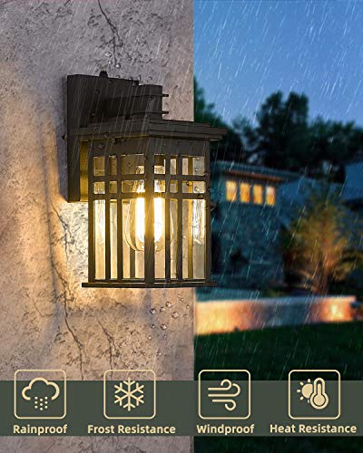 Dusk to Dawn Sensor Outdoor Wall Sconces - HWH Exterior Wall Mount Light Fixture Matte Black, 2-Pack Porch Lights for Garage, Doorway, Balcony, Garden, 5HD27B-PC-2PK BK