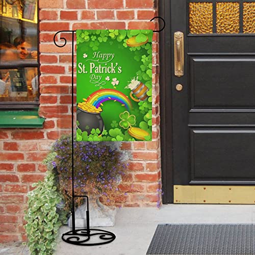 Happy St Patrick's Day Shamrock Spring Clover Lucky Rainbow Coin Pot House Flag 12.5" x 18" Double Sided Polyester Welcome Large Yard Garden Flag Banners for Patio Lawn Home Outdoor Decor-L33