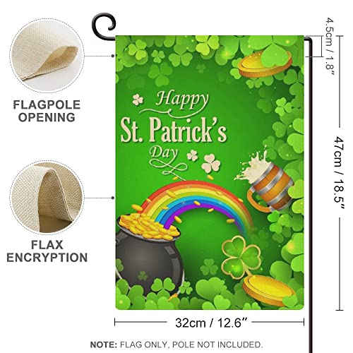 Happy St Patrick's Day Shamrock Spring Clover Lucky Rainbow Coin Pot House Flag 12.5" x 18" Double Sided Polyester Welcome Large Yard Garden Flag Banners for Patio Lawn Home Outdoor Decor-L33