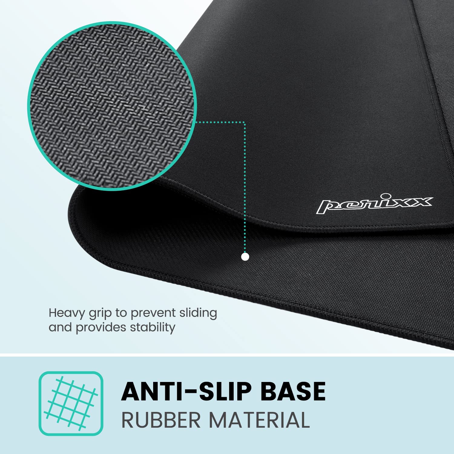 Perixx DX-1000M Waterproof Gaming Mouse Pad with Stitched Edge - Non-Slip Rubber Base Design for Laptop or Desktop Computer - M Size 9.84x8.27x0.08 Inches