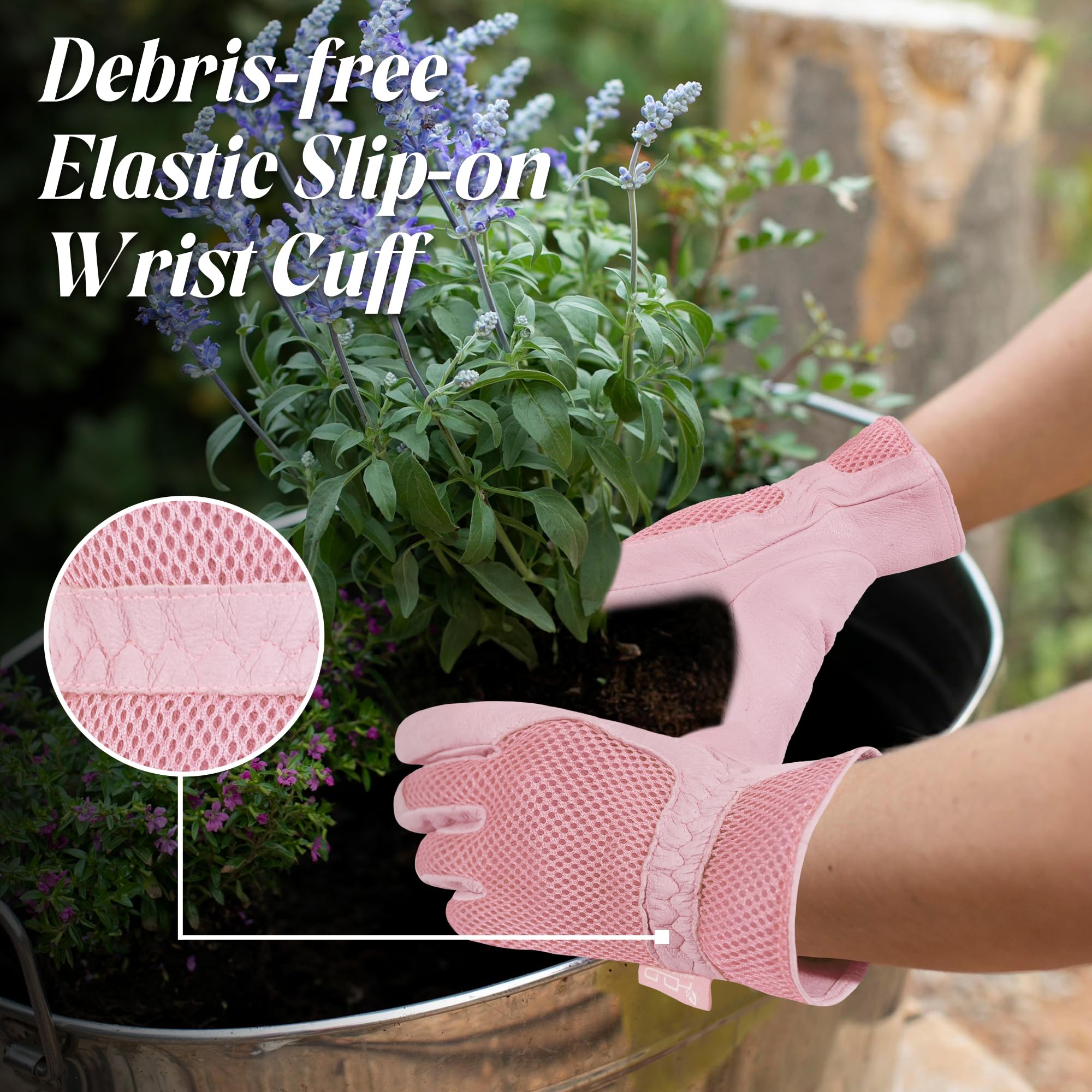 HANDLANDY Womens Garden Gloves, Scratch Resistance Leather Gardening Gloves for Ladise,Yard Gloves 3D Mesh Comfort Fit- Improves Dexterity and Breathability (Medium, Pink)