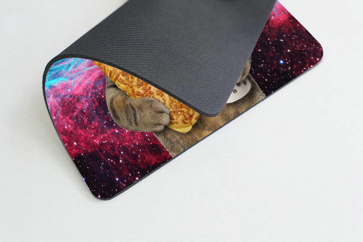 Smooffly Funny cat Mousepad,The Cat is Holding a Cup of Black Coffee and a Baguette with Galaxy Design Customized Rectangle Non-Slip Rubber Mousepad Gaming Mouse Pad