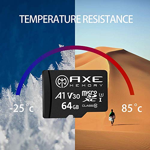 AXE MEMORY 64GB microSDXC Memory Card + SD Adapter with A1 App Performance, V30 UHS-I U3 4K