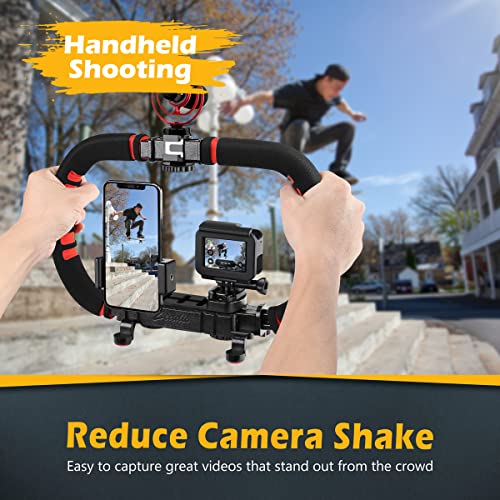 Zeadio Camera Smartphone Stabilizer, Foldable Handle Grip Handheld Video Rig, Compatibility with All Camera, Camcorder, Action Camera, DSLR and All iPhone and Android Smartphones