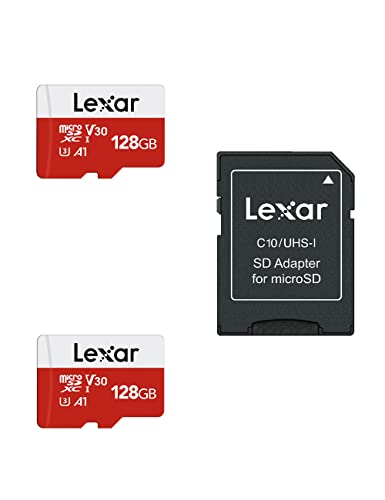 Lexar E-Series 128GB Micro SD Card[2 Pack], MicroSDXC Flash Memory Card with Adapter Up to 100MB/s, U3, V30, A1, C10, UHS-I, 4K UHD, Full HD, High Speed TF Card for Phone, Tablet, Drone and Camera