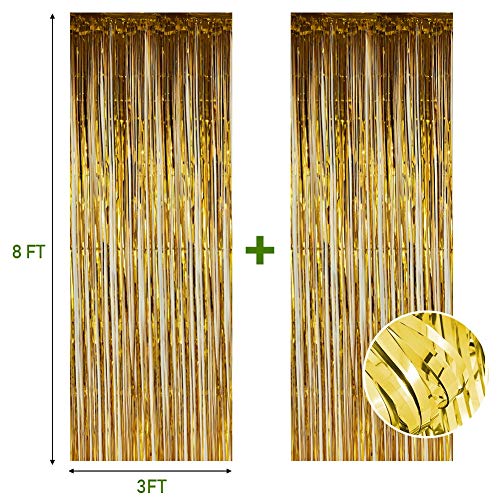 Twinkle Star 2 Pack Photo Booth Backdrop Metallic Tinsel Foil Fringe Curtains Environmental Background for Birthday Wedding Party Christmas Decorations (Gold)
