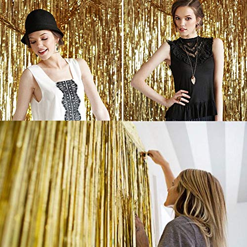 Twinkle Star 2 Pack Photo Booth Backdrop Metallic Tinsel Foil Fringe Curtains Environmental Background for Birthday Wedding Party Christmas Decorations (Gold)