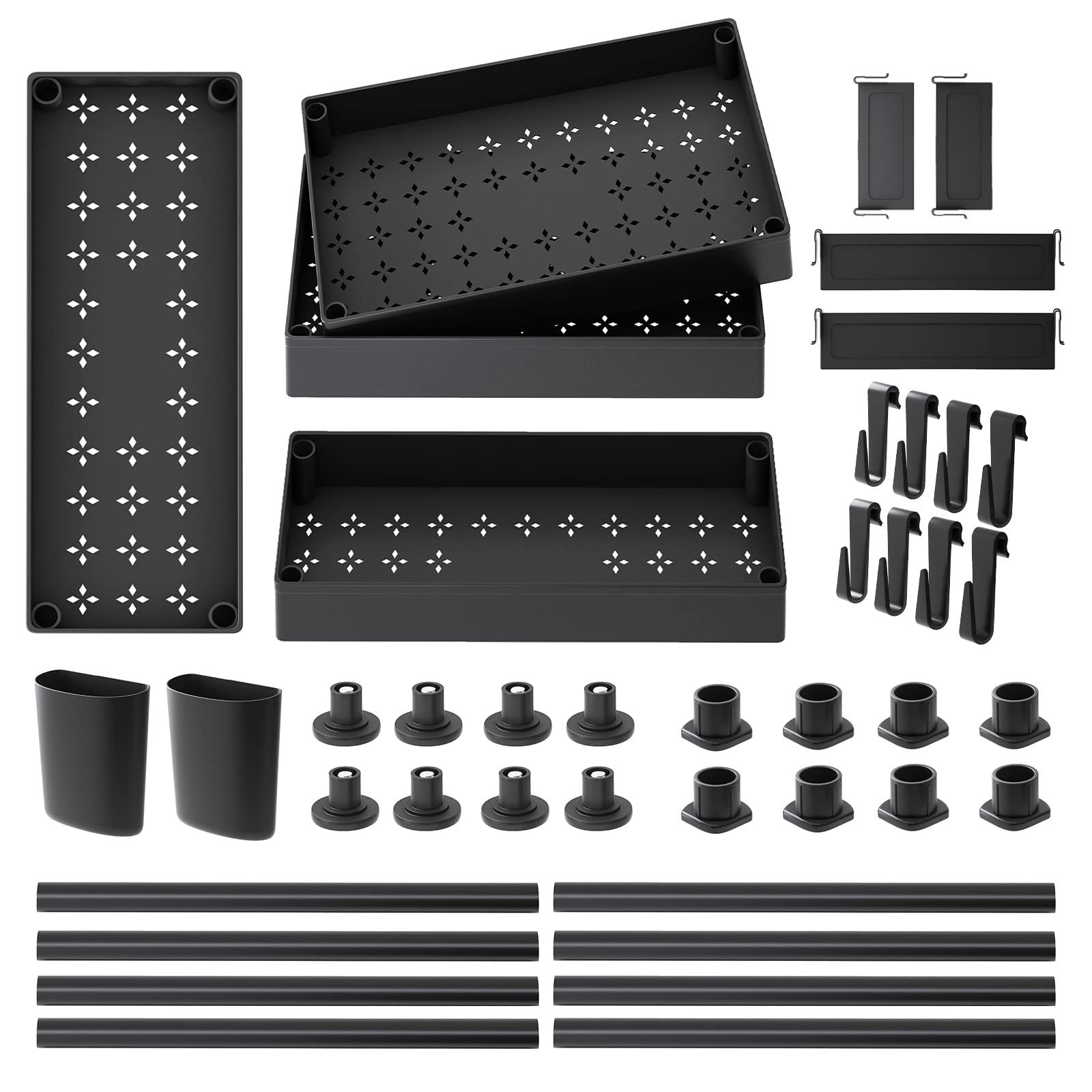 Fixwal 2pcs Under Sink Organizers and Storage, 2 Tier Under Bathroom Cabinet Storage with 8 Hooks and 2 Baskets, Multi-purpose Under Sink Shelf Organizer for Home Kitchen Bathroom (Black)