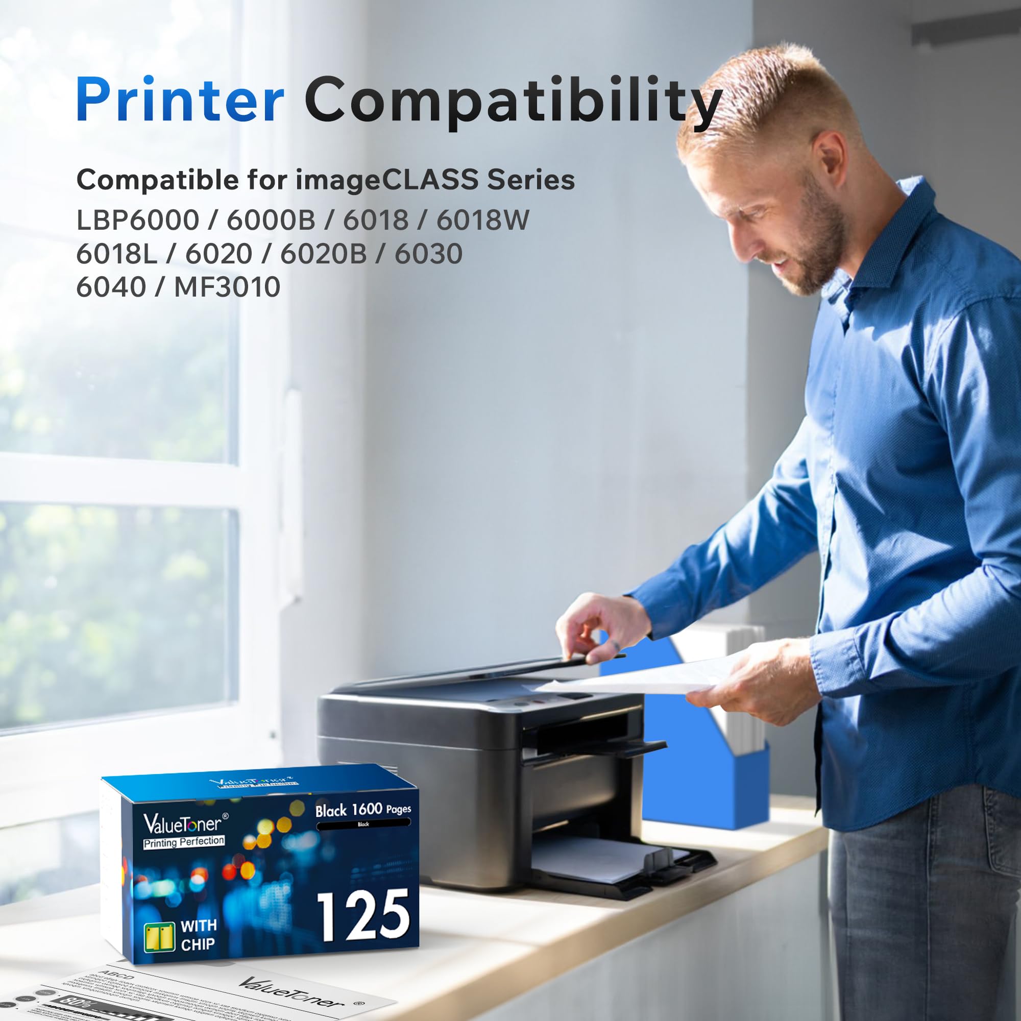 Valuetoner Compatible 125 Toner Cartridge Replacement for Canon 125 (3484B001AA) 1 Black Toner Compatible with Canon ImageClass MF3010, LBP6030w, LBP6000 Printer