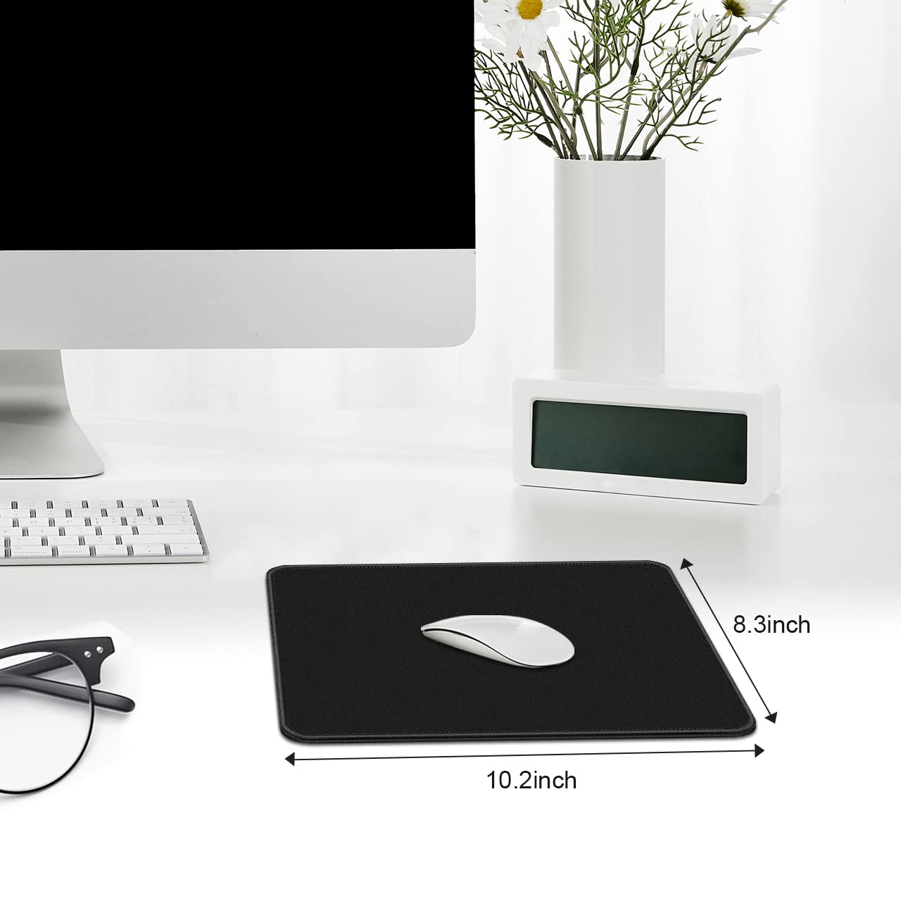 QINGLER Mouse Pad 3 Pack with Non-Slip Rubber Base, Premium-Textured Washable Mousepads Bulk with Stitched Edges, Mouse Pads for Computers Laptop PC Office Home, 10.2 x 8.3 in, Black