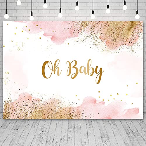 Sendy 7x5ft Oh Baby Backdrop for Girls Watercolor Pastel Photography Background Pink Clouds Gold Glitter Baby Shower Party Decorations Cake Table Banner Supplies Photo Studio Props