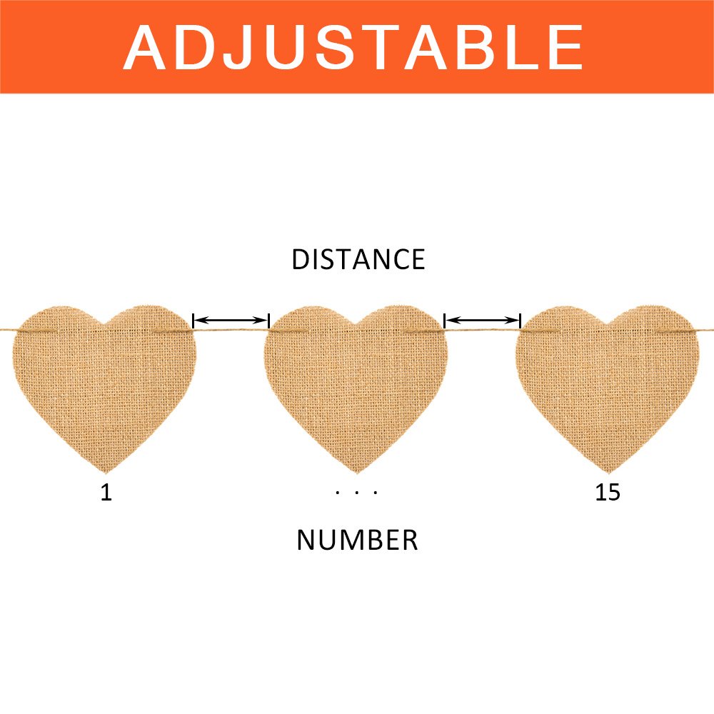 ThxToms (15 Pcs) Heart-Shape Burlap Banner, DIY Custom Banners, Party Decor for Birthday, Wedding, Baby Shower and Graduation, 14.6ft
