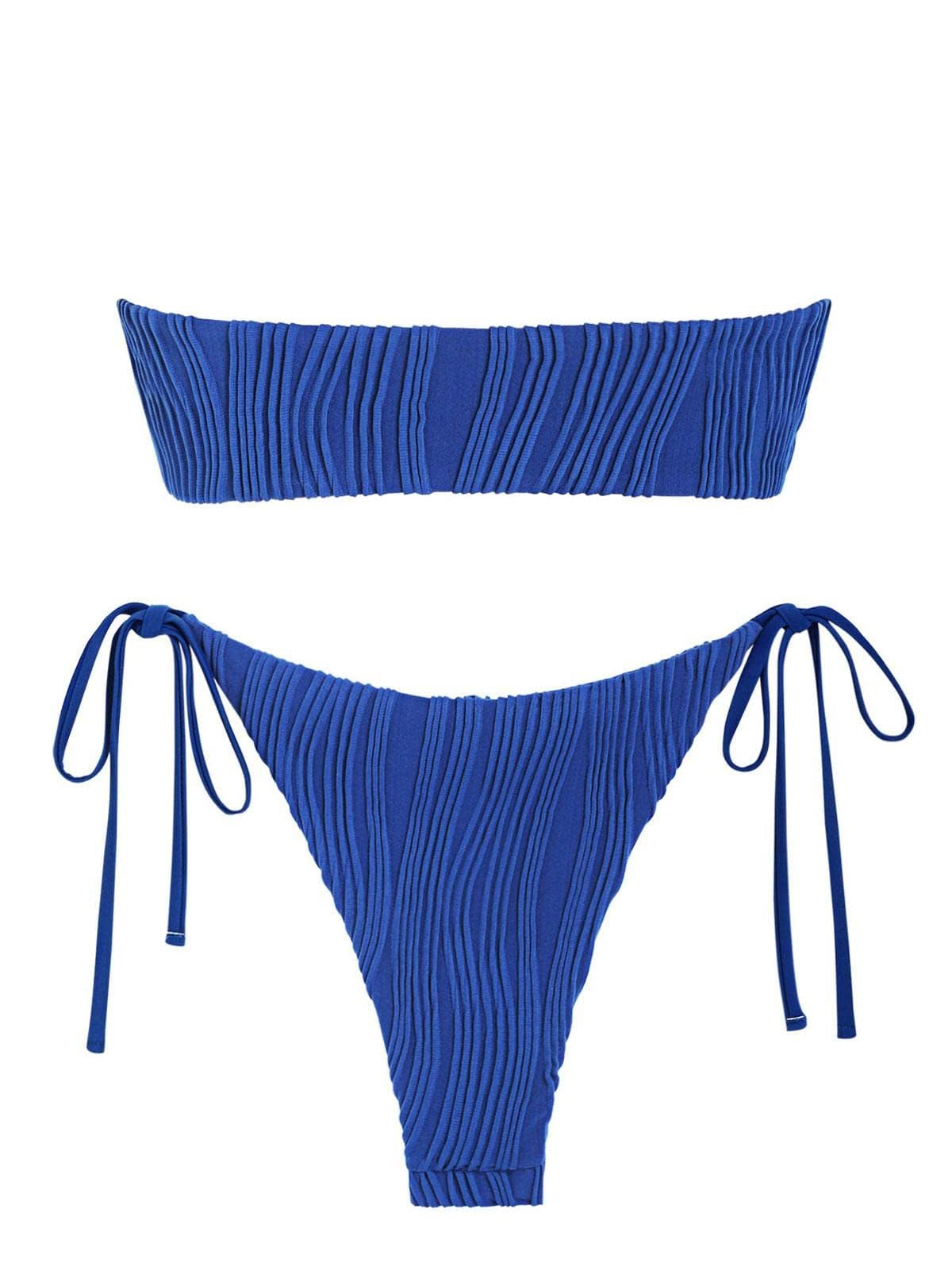 ZAFUL Women's Bandeau Bikini Set Tie Side Swimwear O Ring Cinched Strapless Swimsuit Halter Two Piece Bathing Suit