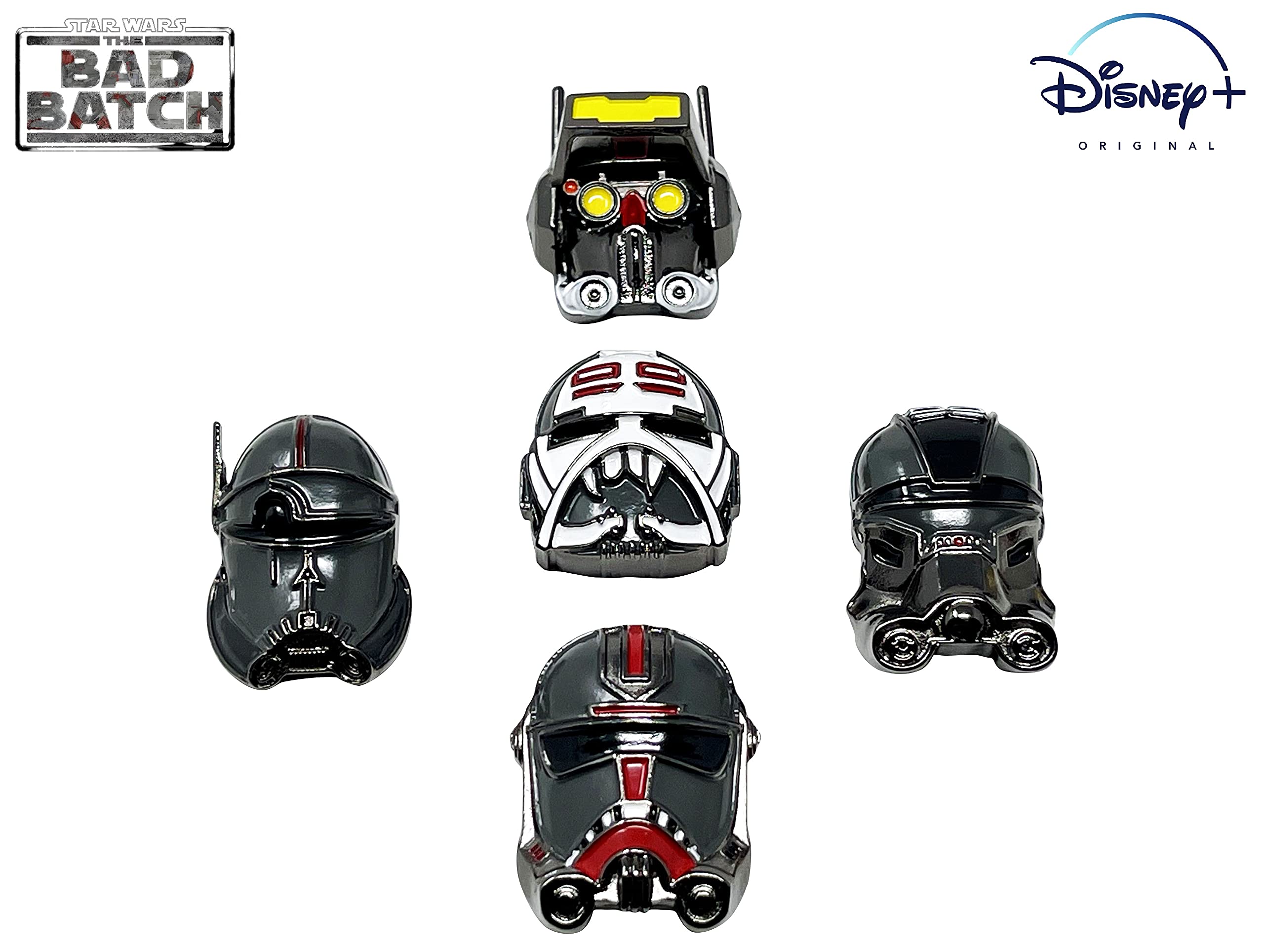 Disney's Star Wars BAD BATCH 3-Dimensional HELMET PIN, Collectors 5 PIN SET, Official Lucasfilm Star Wars Bad Batch 3D METAL HELMETS, 5 x Pins