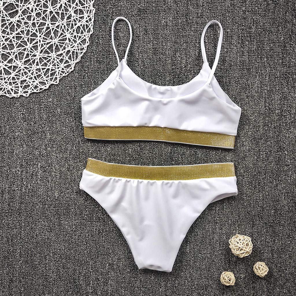 Thenlian Women Solid Bikini Set Swimming Two Piece Swimsuits Swimwear Beach Suit(S, White)