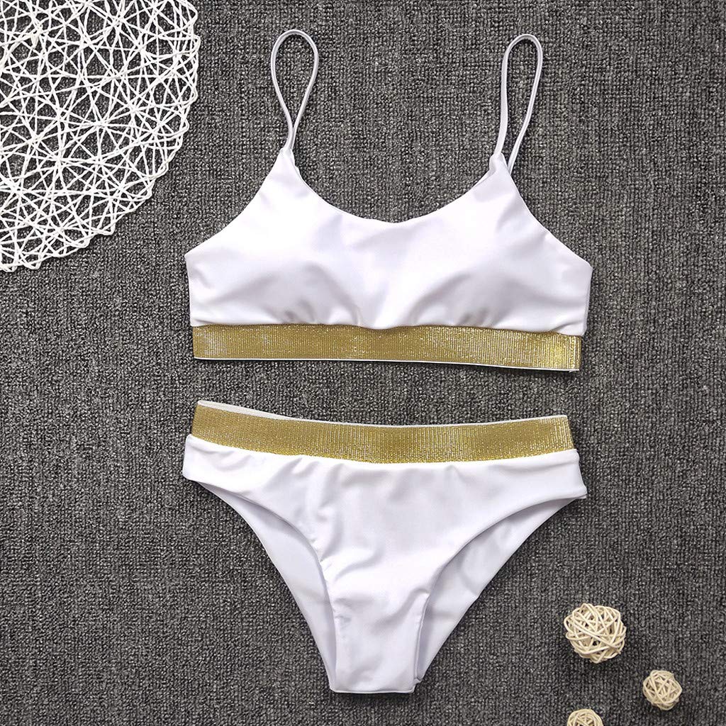 Thenlian Women Solid Bikini Set Swimming Two Piece Swimsuits Swimwear Beach Suit(S, White)