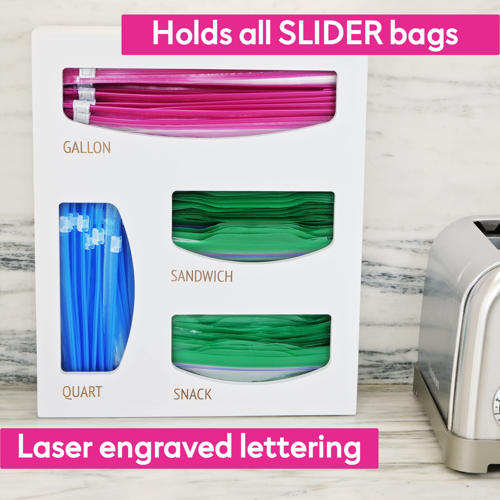 SUTTREE Colossal Coordinator White Bamboo Plastic Bag Organizer for Drawer – Holds All Slider Sandwich Bags
