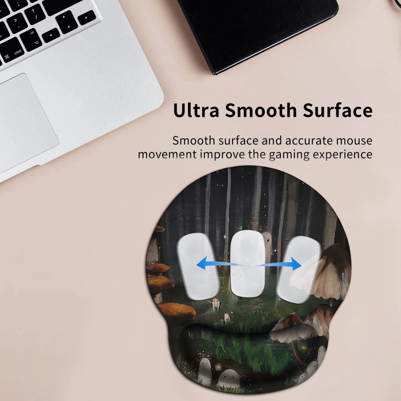 Forest Ghosts Mouse Pad Wrist Support, Ergonomic Mouse Pad for Wireless Mouse, Cute Mousepad with Non-Slip Rubber Base for Home Office Gaming Working Computers Laptop, 9.9 x 9.1 Inch