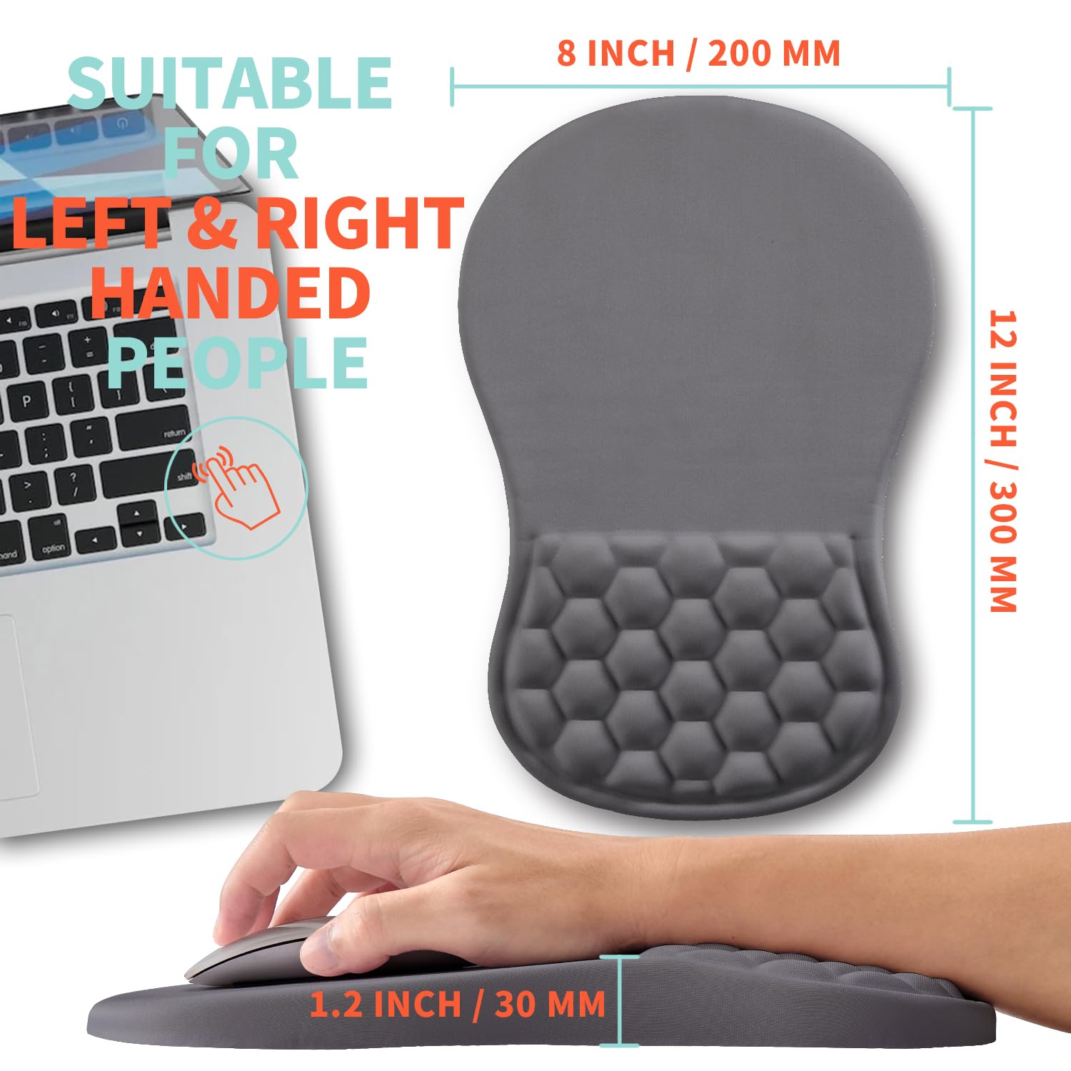 KUOSGM Ergonomic Mouse Pad Wrist Support with Memory Foam Massage Bulge, Carpal Tunnel Pain Relief Mousepad Wrist Rest for Mouse(12x8 inch, Grey)