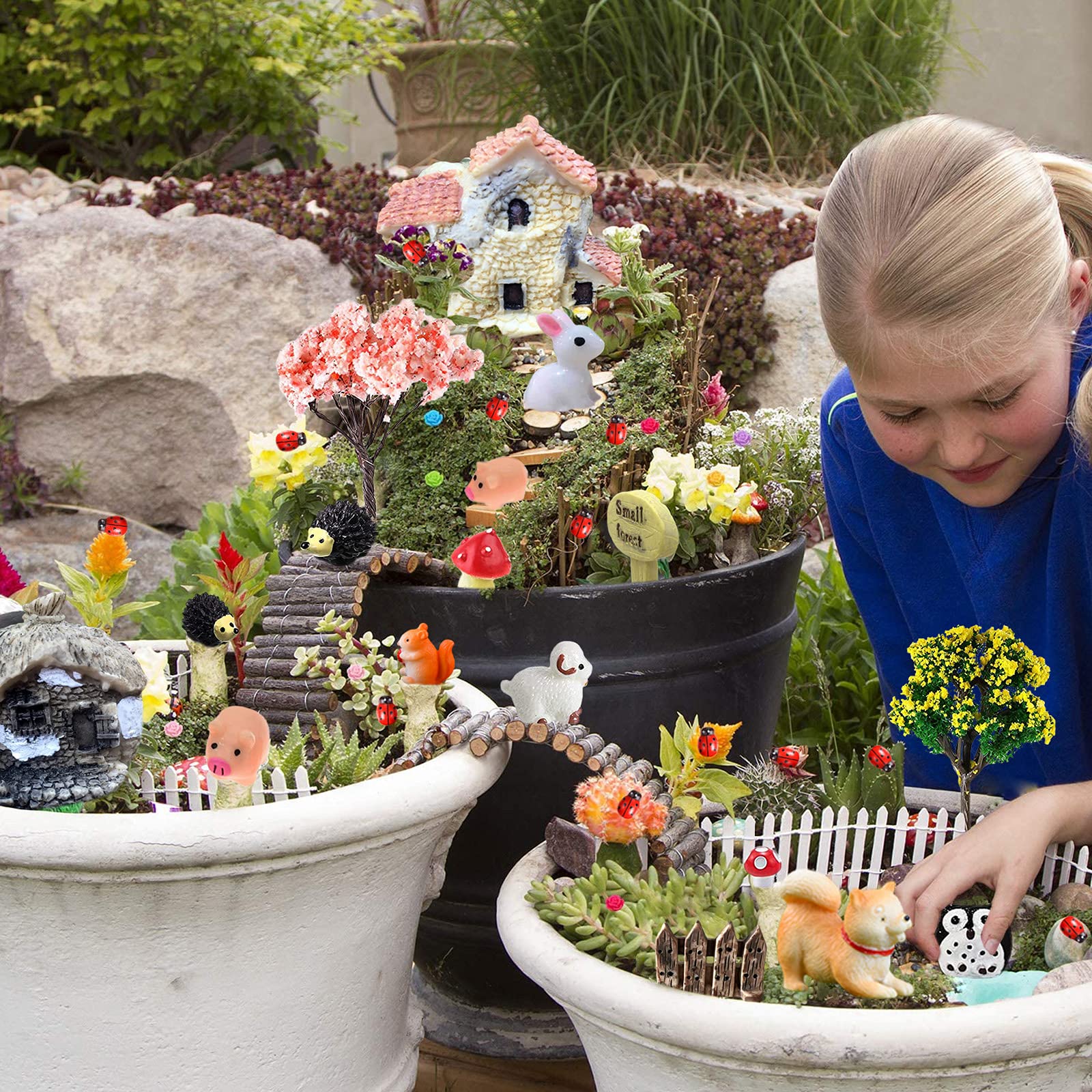 Yasowdkel Fairy Garden Accessories, 61 Pcs Miniatures for Fairy Garden Decorations Set,Micro Landscape Ornaments Kit,Fairy Garden Animals,Garden DIY Kit