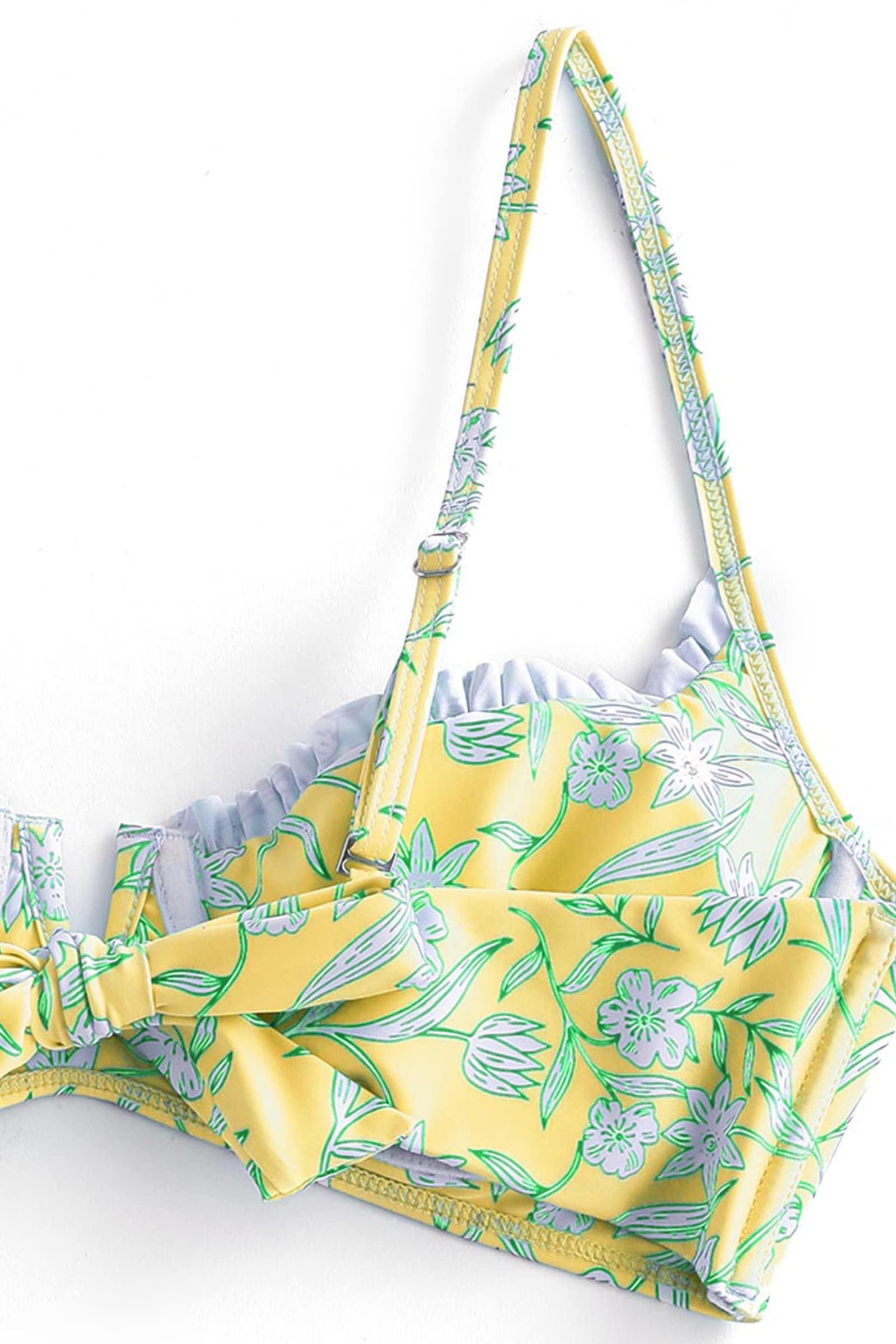 ZAFUL Women's Underwire Bikini Floral High Cut Bikini Set V-Wired Two Piece Swimsuit Bathing Suit (0-Yellow,S)