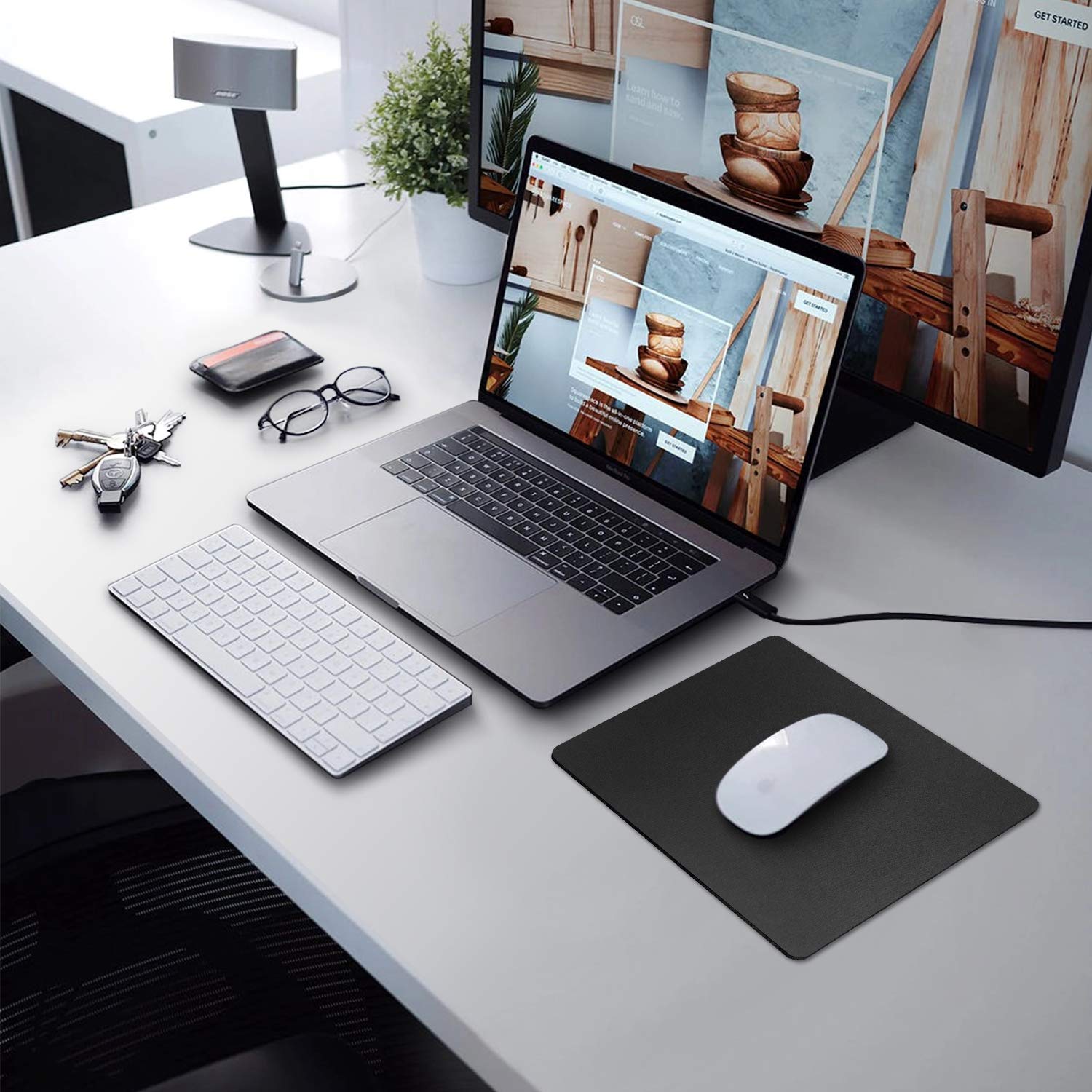 Mouse Pad 9.5×8.0×0.12 inches Premium-Textured Non-Slip Rubber Base Mouse Mat Mousepad for Office & Home, Black (3 Pack)