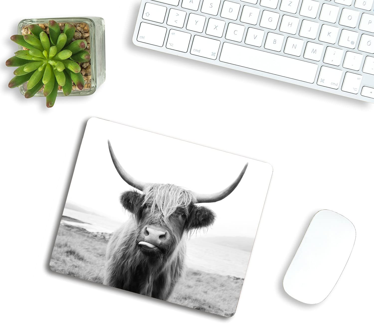 Black and White Mouse Pad, Scottish Highland Cow on Isle of Mull Mouse Pad, Mouse Mat Square Mouse Pad Non Slip Rubber Base MousePads for Office Laptop, 9.5"x7.9"x0.12" Inch