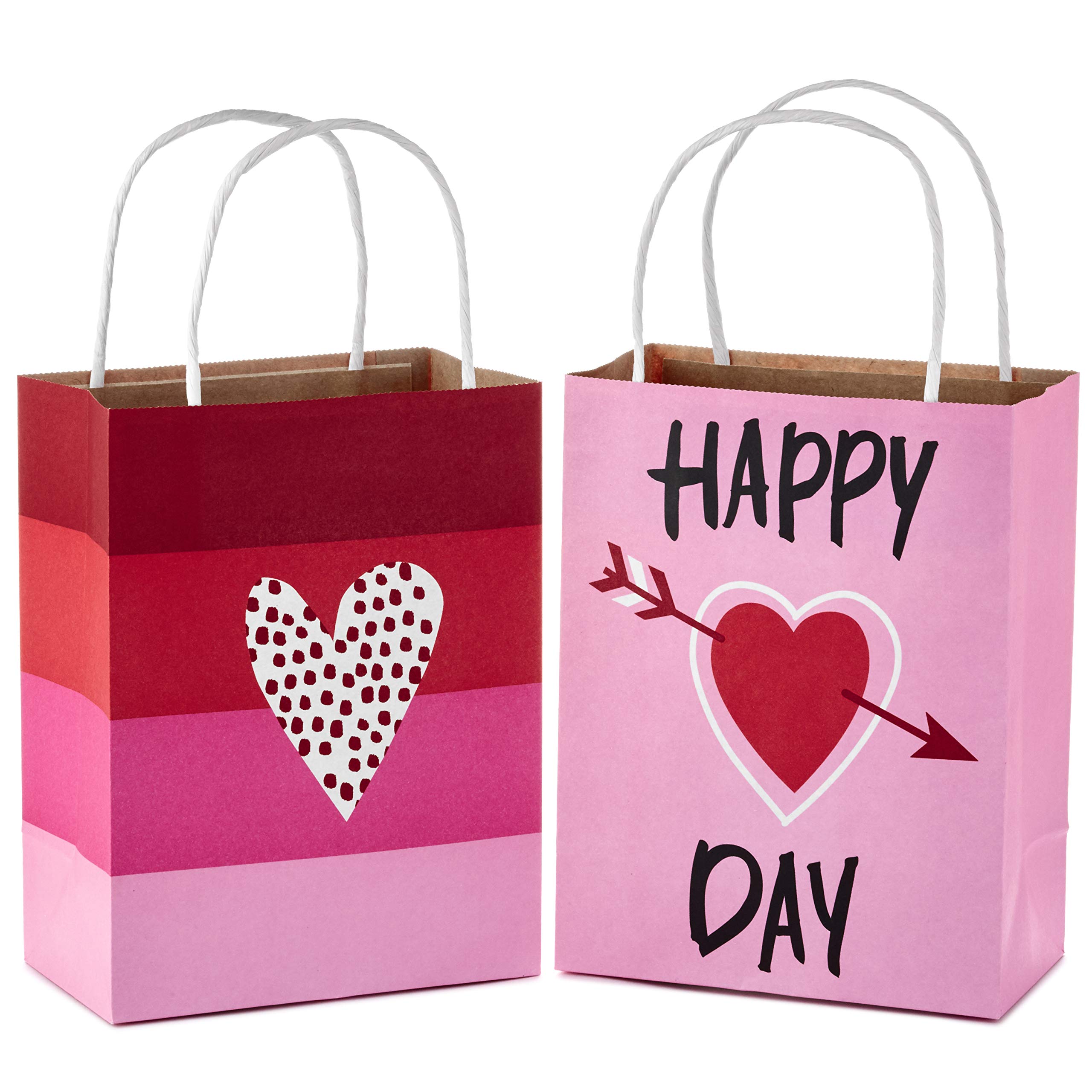 Hallmark 7" Small Valentine's Day Paper Gift Bags Assortment (Pack of 4: Pink and Red Hearts) for Kids, Treats, Galentines Day