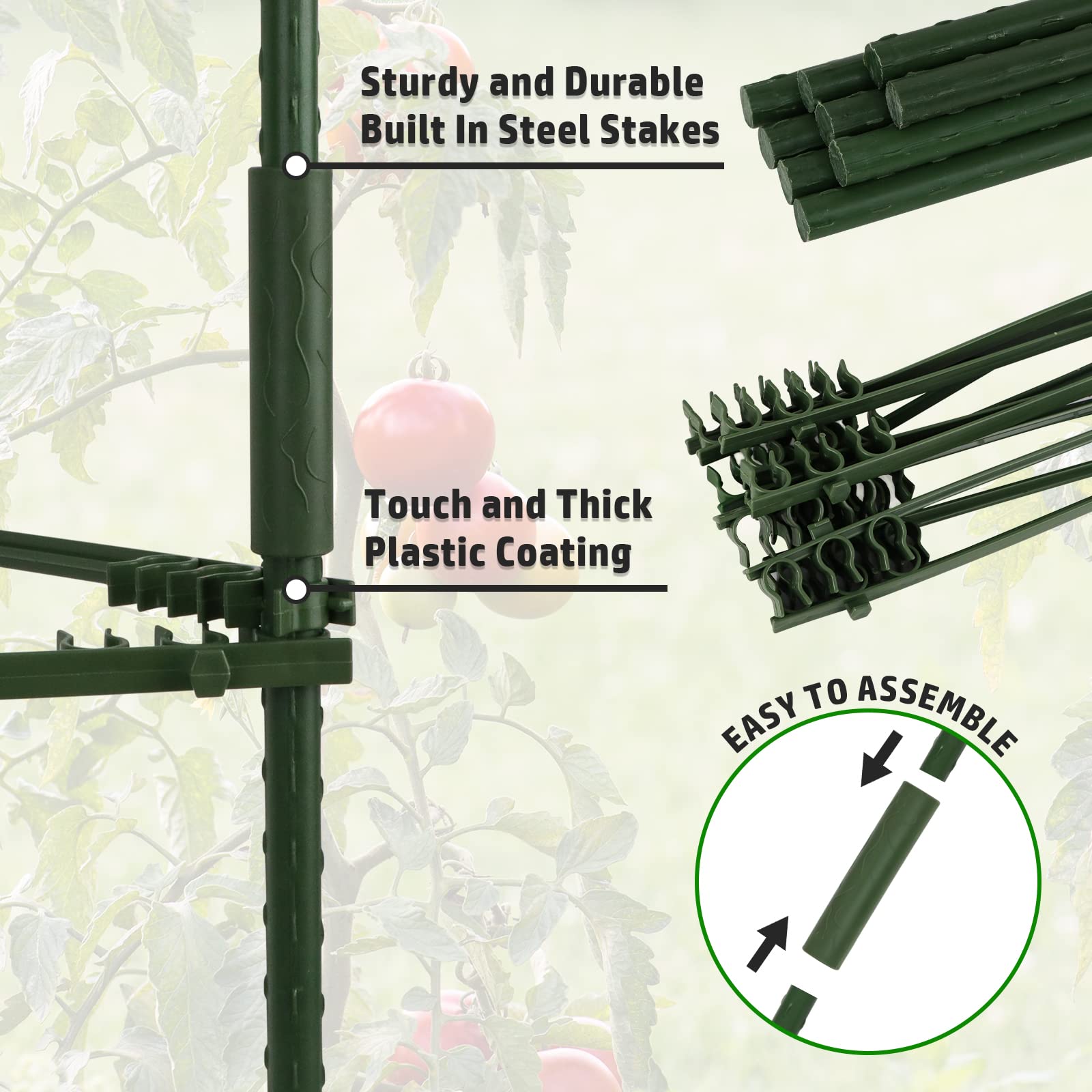 Canmilar 3 Pack Tomato Cages,Up to 51inch Plant Stakes Vegetable Trellis Assembledfor Garden Climbing Plants Vegetables Flowers