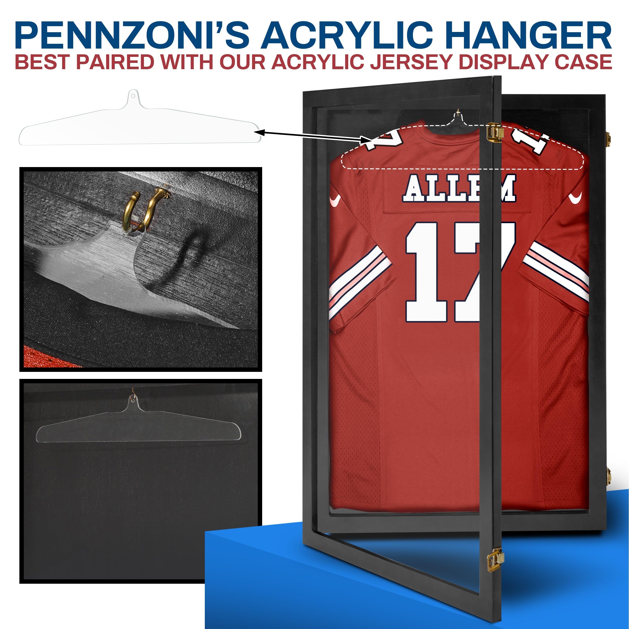 Pennzoni Display Co. Clear Acrylic Hanger - Jersey Display Hanger - Crystal Clear Acrylic Hanger for Jersey, T-Shirt, Uniform & Wedding Dress Displays
