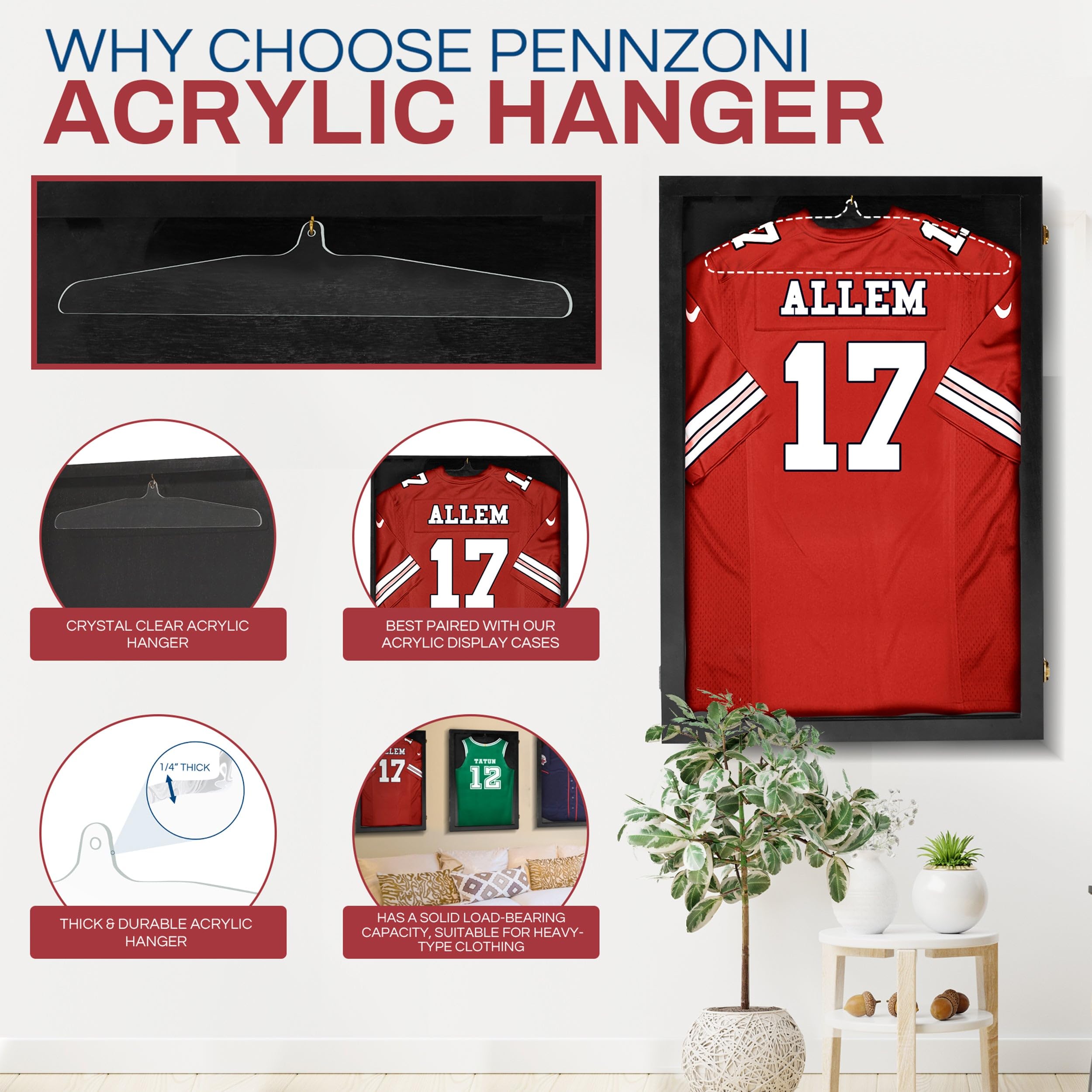 Pennzoni Display Co. Clear Acrylic Hanger - Jersey Display Hanger - Crystal Clear Acrylic Hanger for Jersey, T-Shirt, Uniform & Wedding Dress Displays
