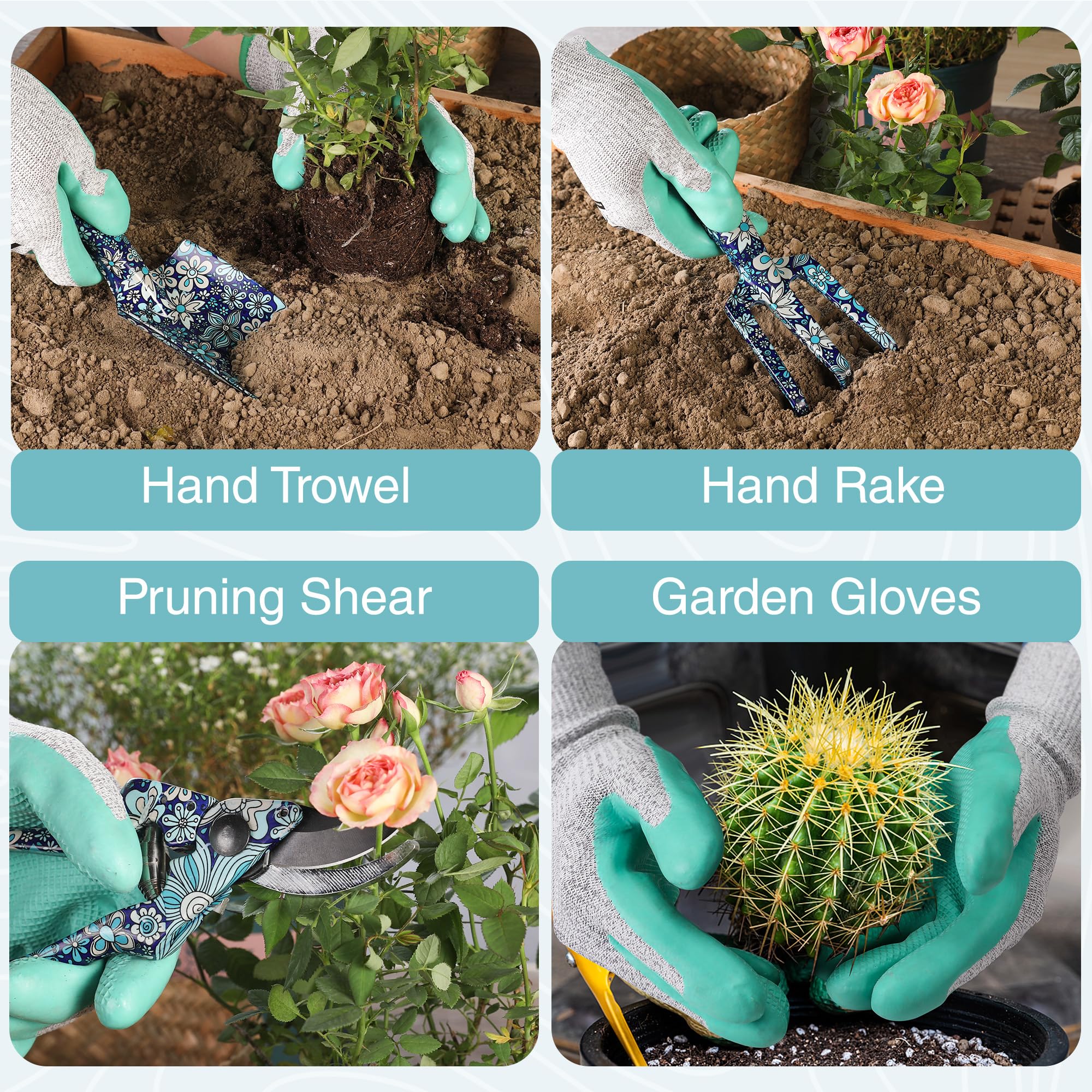WORKPRO Garden Tool Set, 5 Pieces Gardening Work Gifts, Cast Aluminum Outdoor Hand Tools Kit for Men and Women, Including Trowel Transplanter Weeder Hand Fork Cultivator