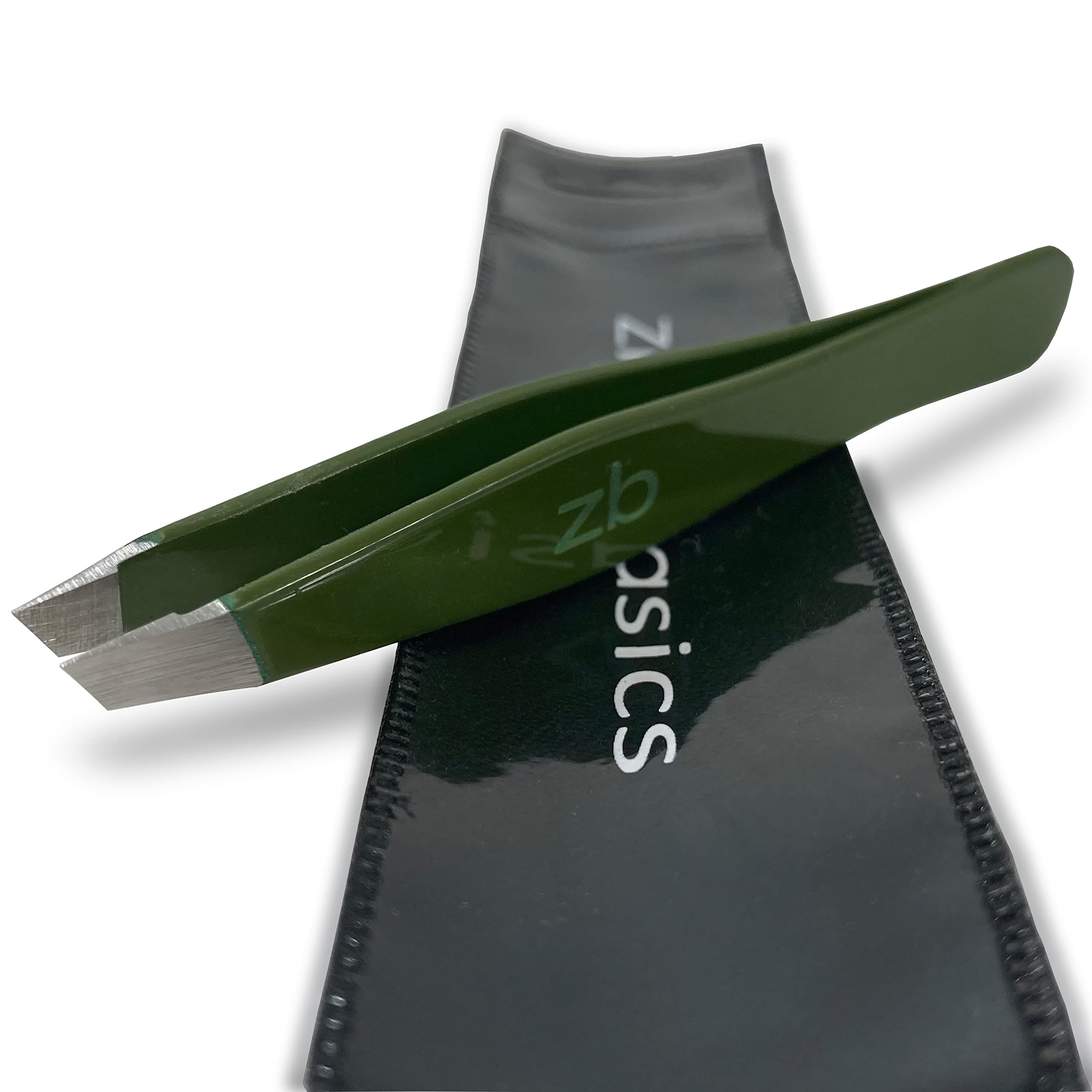 Tweezers â Surgical Grade Stainless Steel - Slant Tip for Expert Eyebrow Shaping and Facial Hair Removal â with Protective Pouch (Army Green)