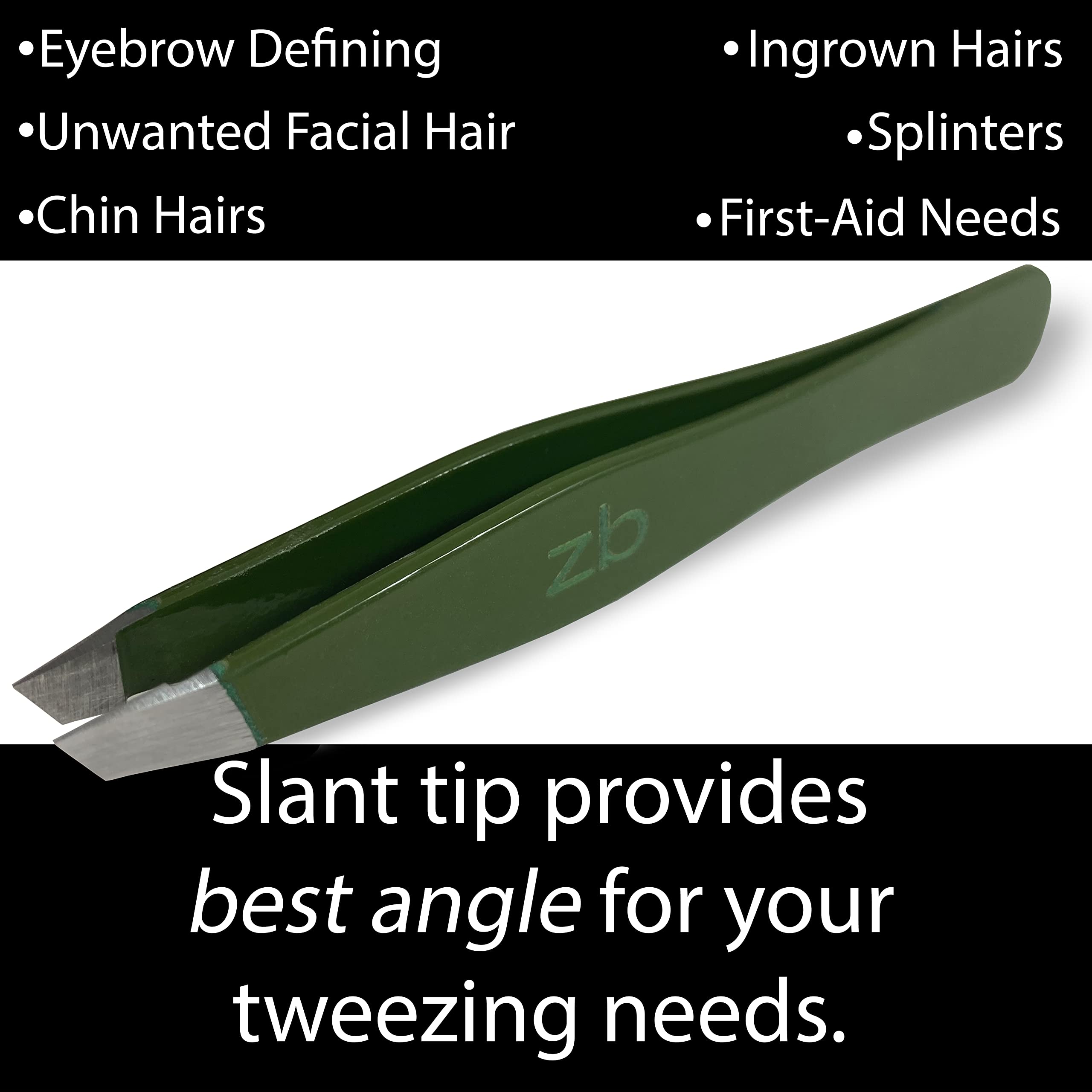 Tweezers β Surgical Grade Stainless Steel - Slant Tip for Expert Eyebrow Shaping and Facial Hair Removal β with Protective Pouch (Army Green)