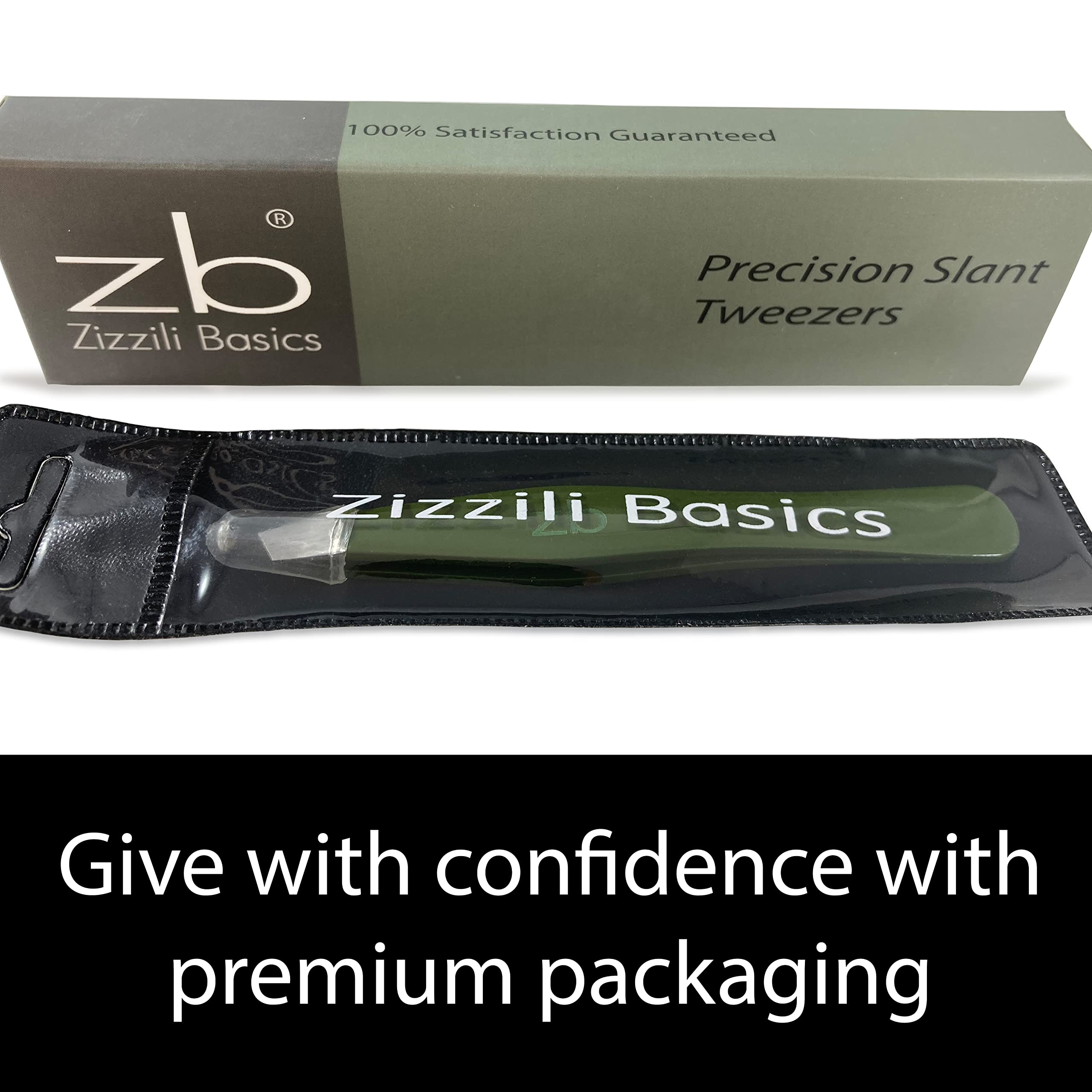 Tweezers β Surgical Grade Stainless Steel - Slant Tip for Expert Eyebrow Shaping and Facial Hair Removal β with Protective Pouch (Army Green)