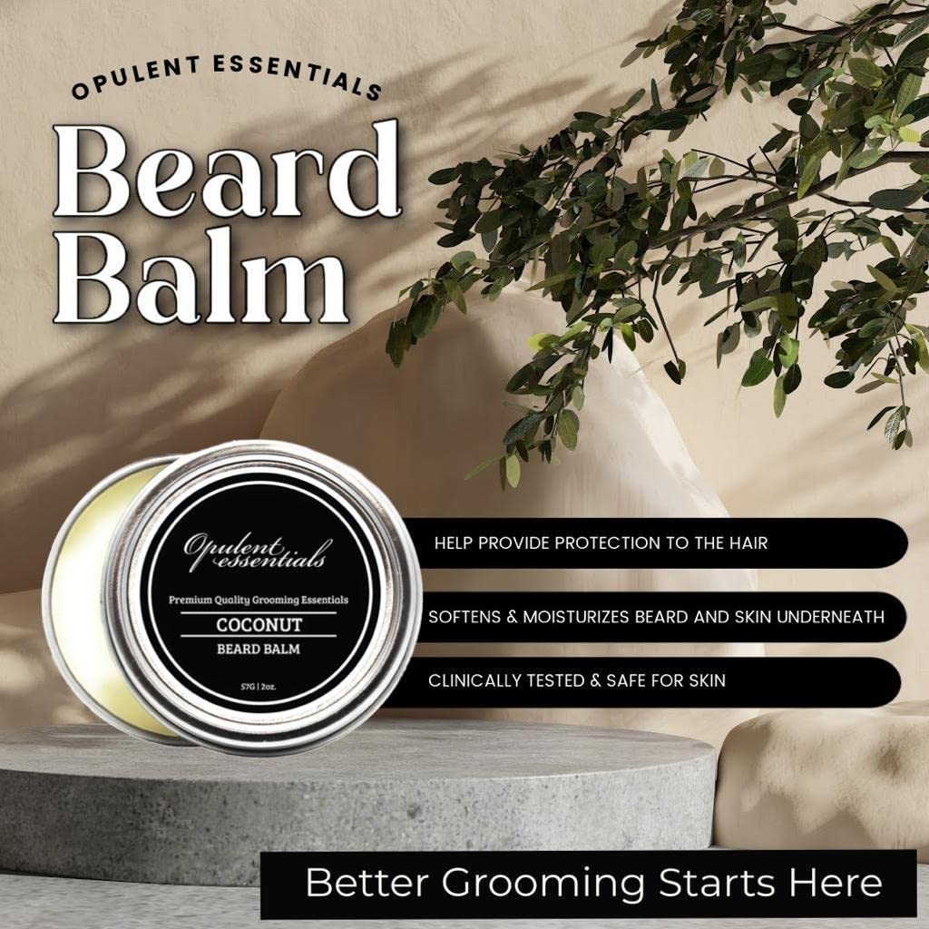 Opulent Essentials Beard Balm, Beard Growth Softener Moisturizer Conditioner, Coconut Scent