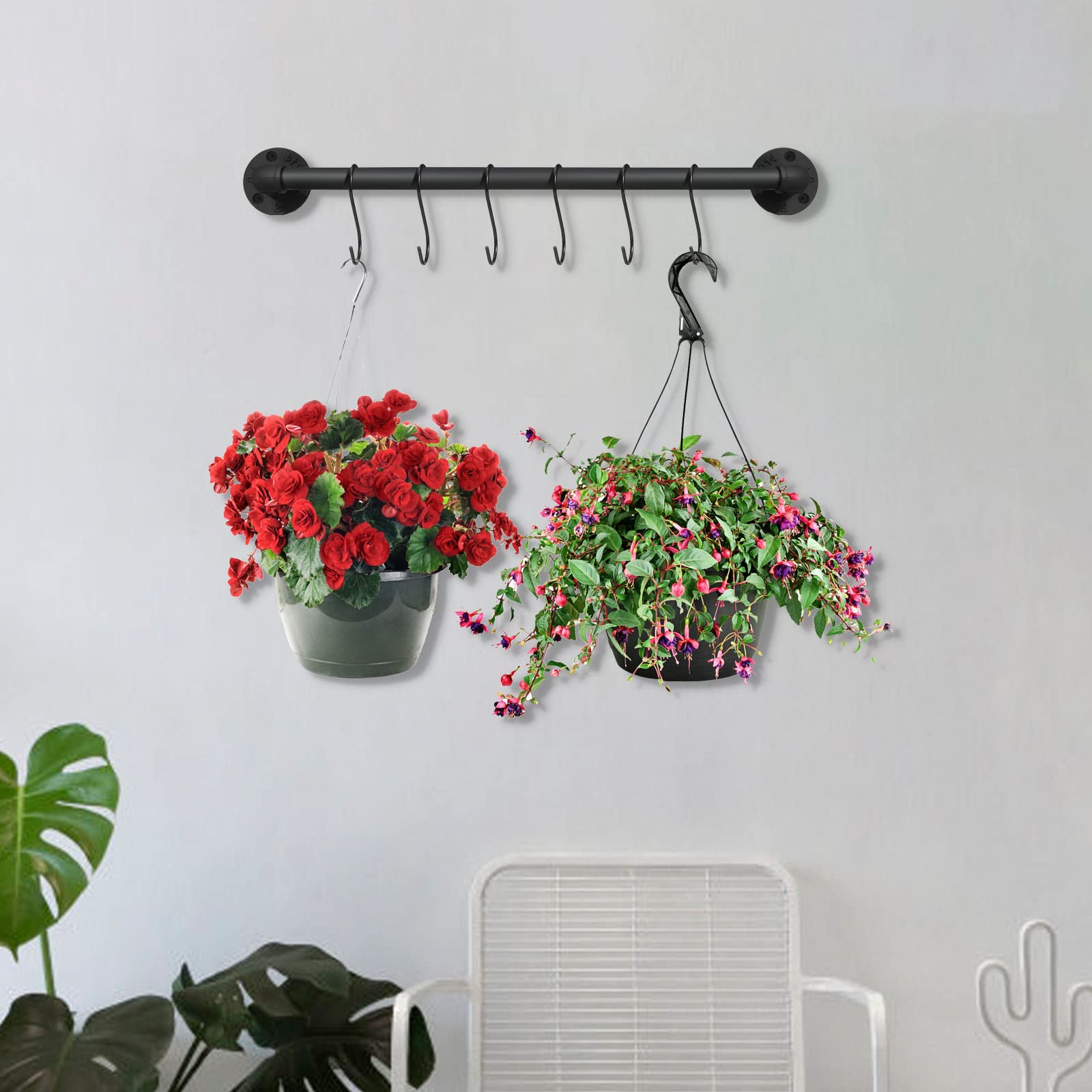 EGASON 21 inch Pot Pan Bar Rack Wall Mounted Set of 2 with 16 Hooks Industrial Pipe Pot Pan Hanger Rustic Iron Pan Hanging Rail Pipe Towel Holder Kitchen Utensil Organizer Black