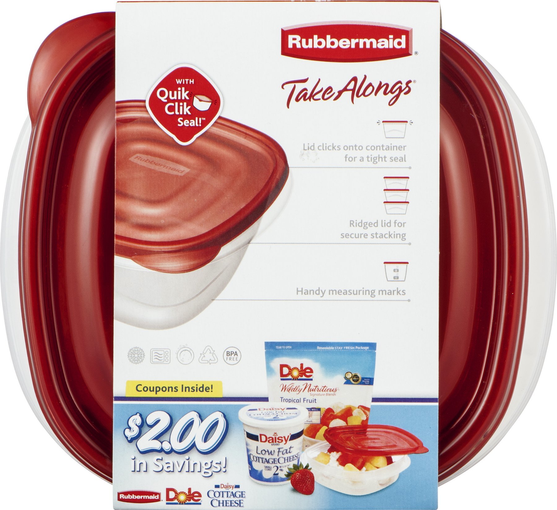 Rubbermaid Red TakeAlongs 5.2-Cup Deep Squares Food Storage Containers, 4-Pack, Chili (4 Pack)
