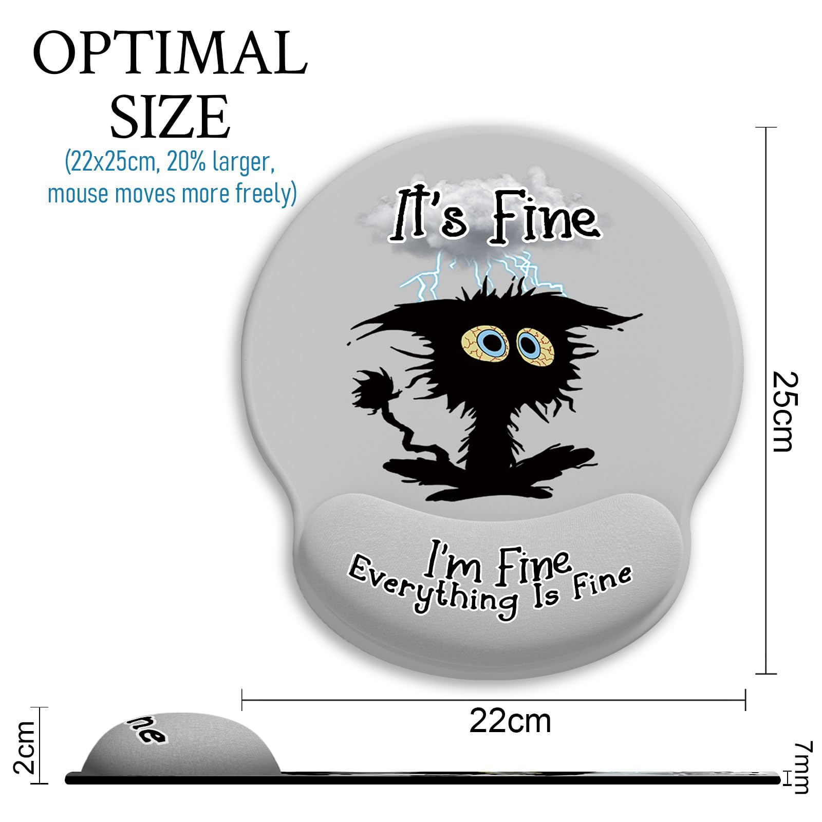 Ergonomic Mouse Pad with Wrist Support, Mouse Pad with Wrist Rest, Black Cat Gaming Mousepad with Non-Slip Pain Relief PU Base, Cute Mouse Pad for Desk Accessories Office Supplies Decor