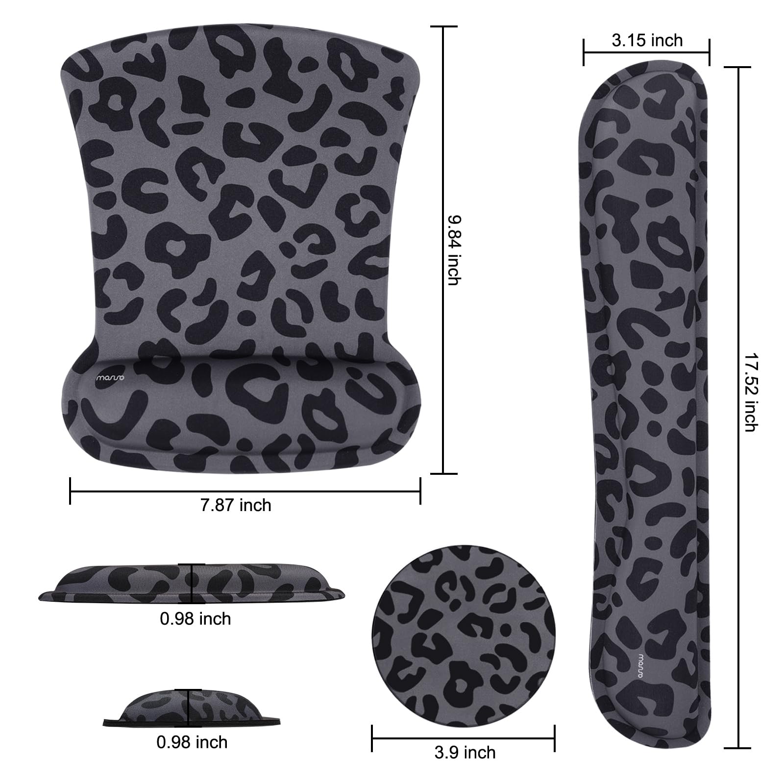 MOSISO Leopard Grain Wrist Rest Support for Mouse Pad&Keyboard Set&Laptop Shoulder Bag Compatible with MacBook Air 15/Pro 16/Pro 15,15-15.6 inch Notebook,Leopard Grain Briefcase Sleeve with Belt,Black