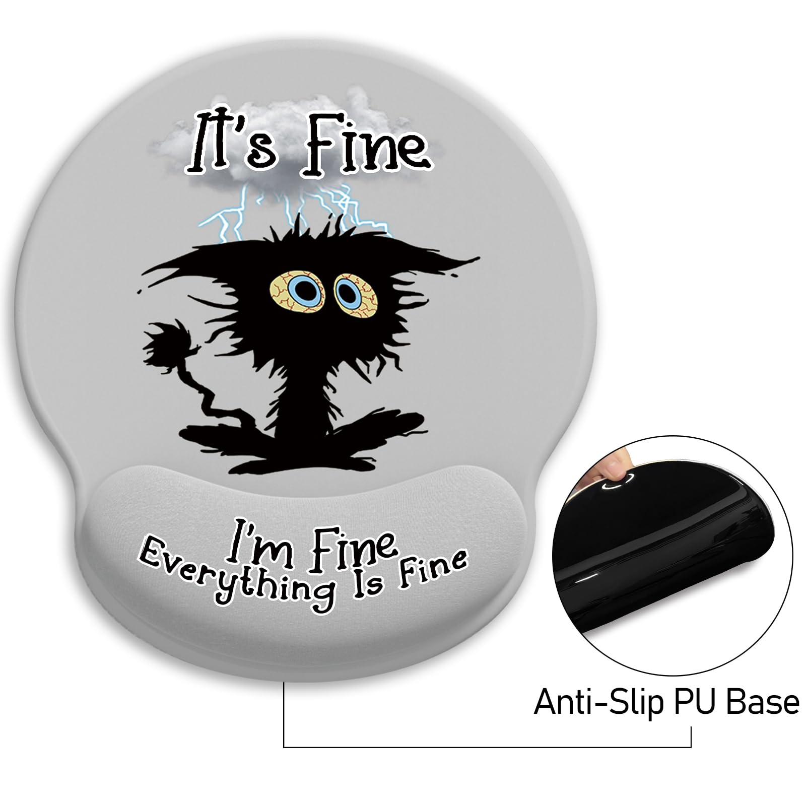 Ergonomic Mouse Pad with Wrist Support, Mouse Pad with Wrist Rest, Black Cat Gaming Mousepad with Non-Slip Pain Relief PU Base, Cute Mouse Pad for Desk Accessories Office Supplies Decor