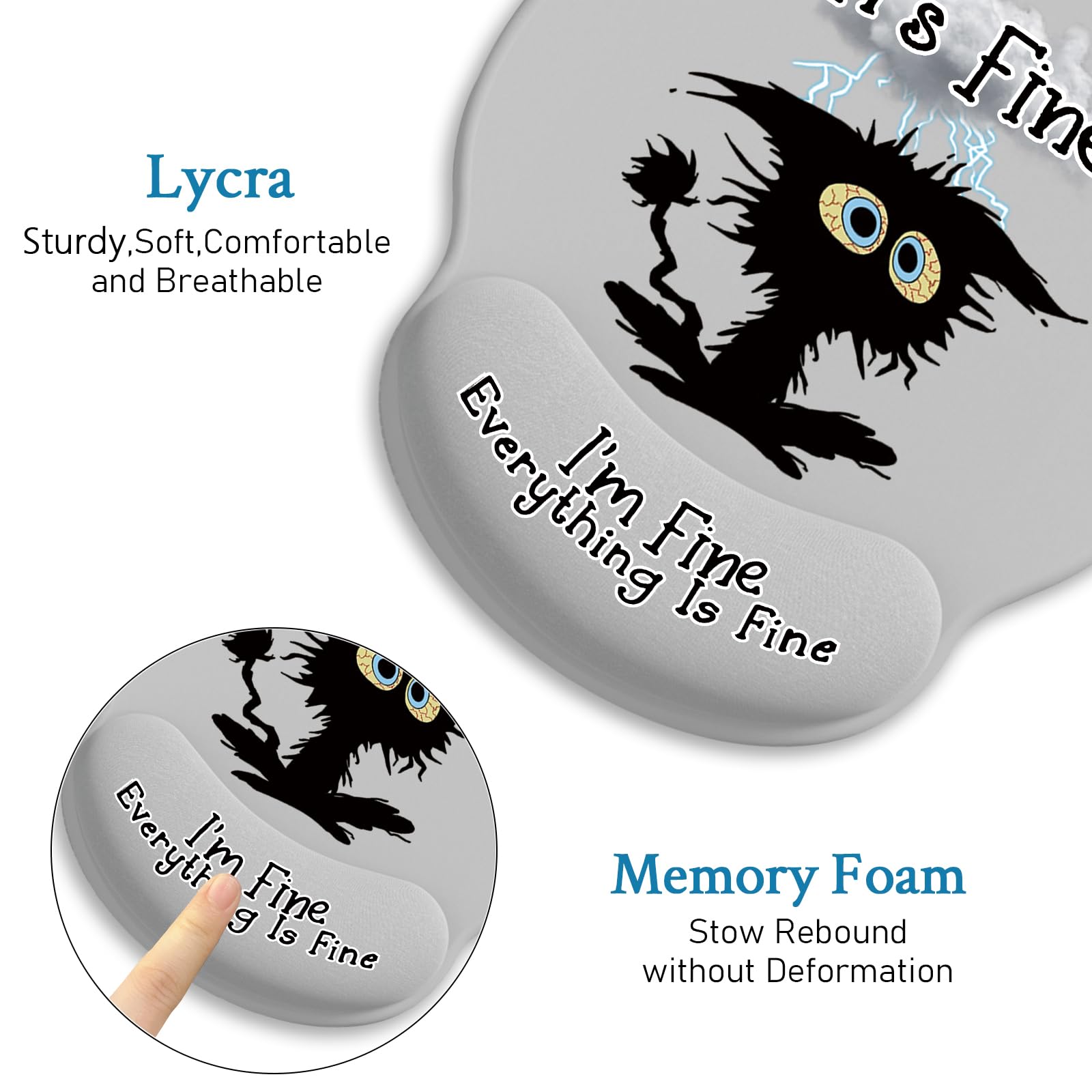 Ergonomic Mouse Pad with Wrist Support, Mouse Pad with Wrist Rest, Black Cat Gaming Mousepad with Non-Slip Pain Relief PU Base, Cute Mouse Pad for Desk Accessories Office Supplies Decor