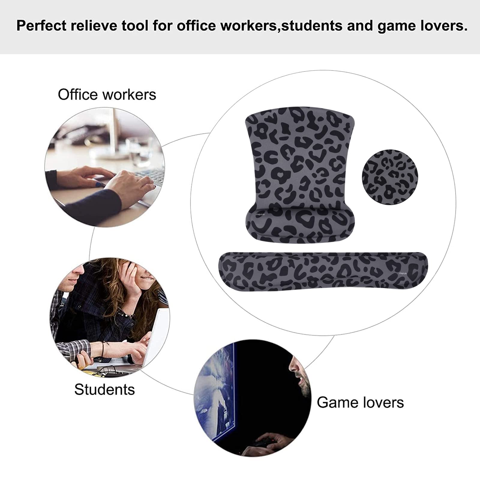 MOSISO Leopard Grain Wrist Rest Support for Mouse Pad&Keyboard Set&Laptop Shoulder Bag Compatible with MacBook Air 15/Pro 16/Pro 15,15-15.6 inch Notebook,Leopard Grain Briefcase Sleeve with Belt,Black
