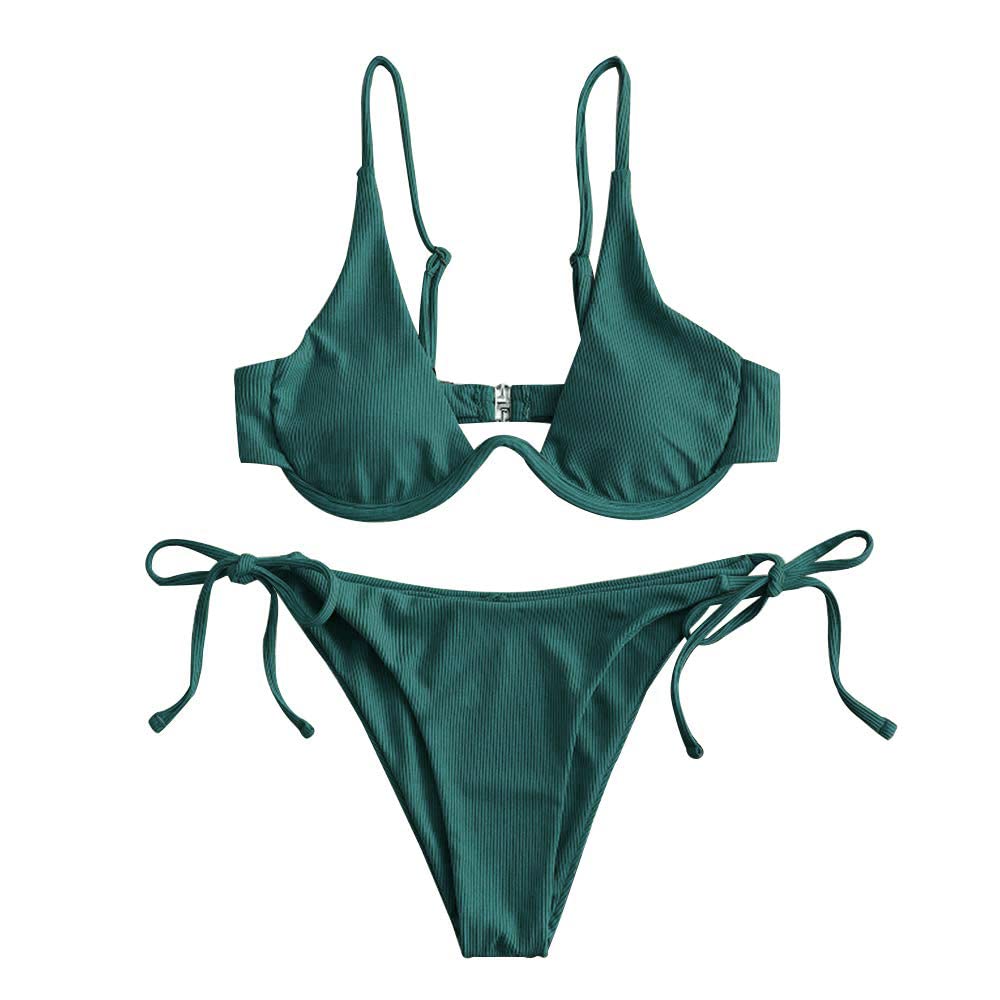 ZAFUL Women's Leopard Print Underwire High Cut Triangle Bikini Set Swimsuit (2-Peacock Blue, S)